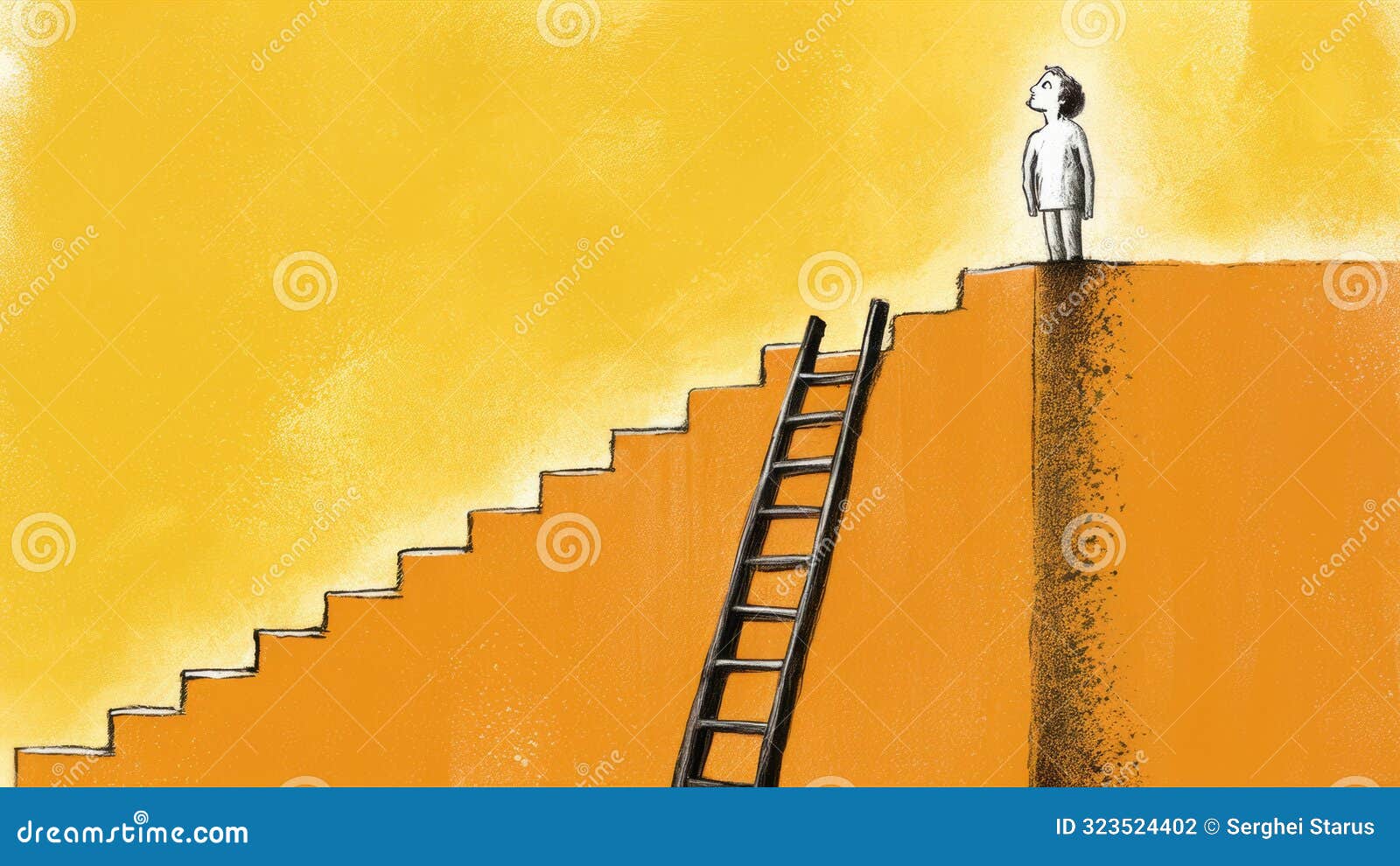 A Drawing of a Man Standing on the Top Step Looking Down at Another ...