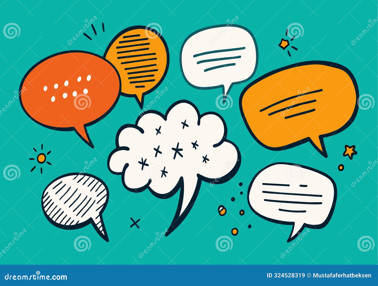 A Drawing of Many Speech Bubbles with a Cloud in the Middle Stock Illustration - Illustration of ...
