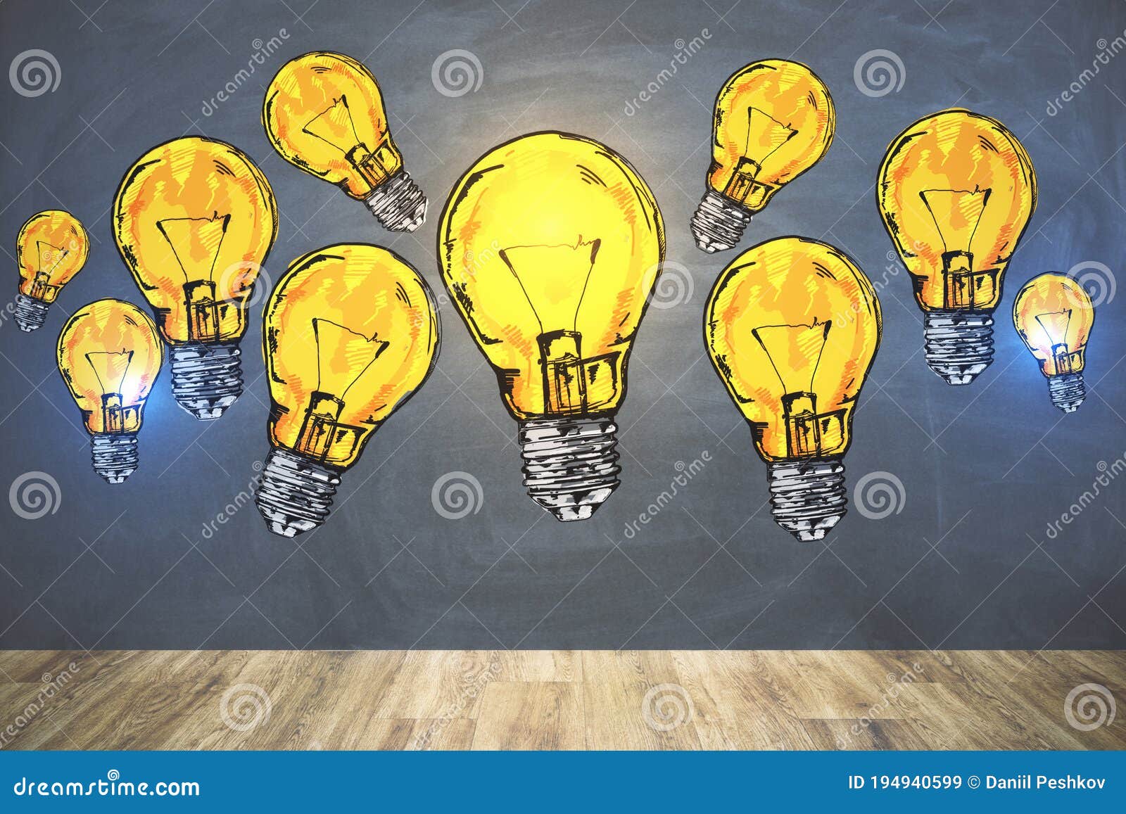 Drawing Many Yellow Lightbulbs Sketch Stock Illustration - Illustration ...