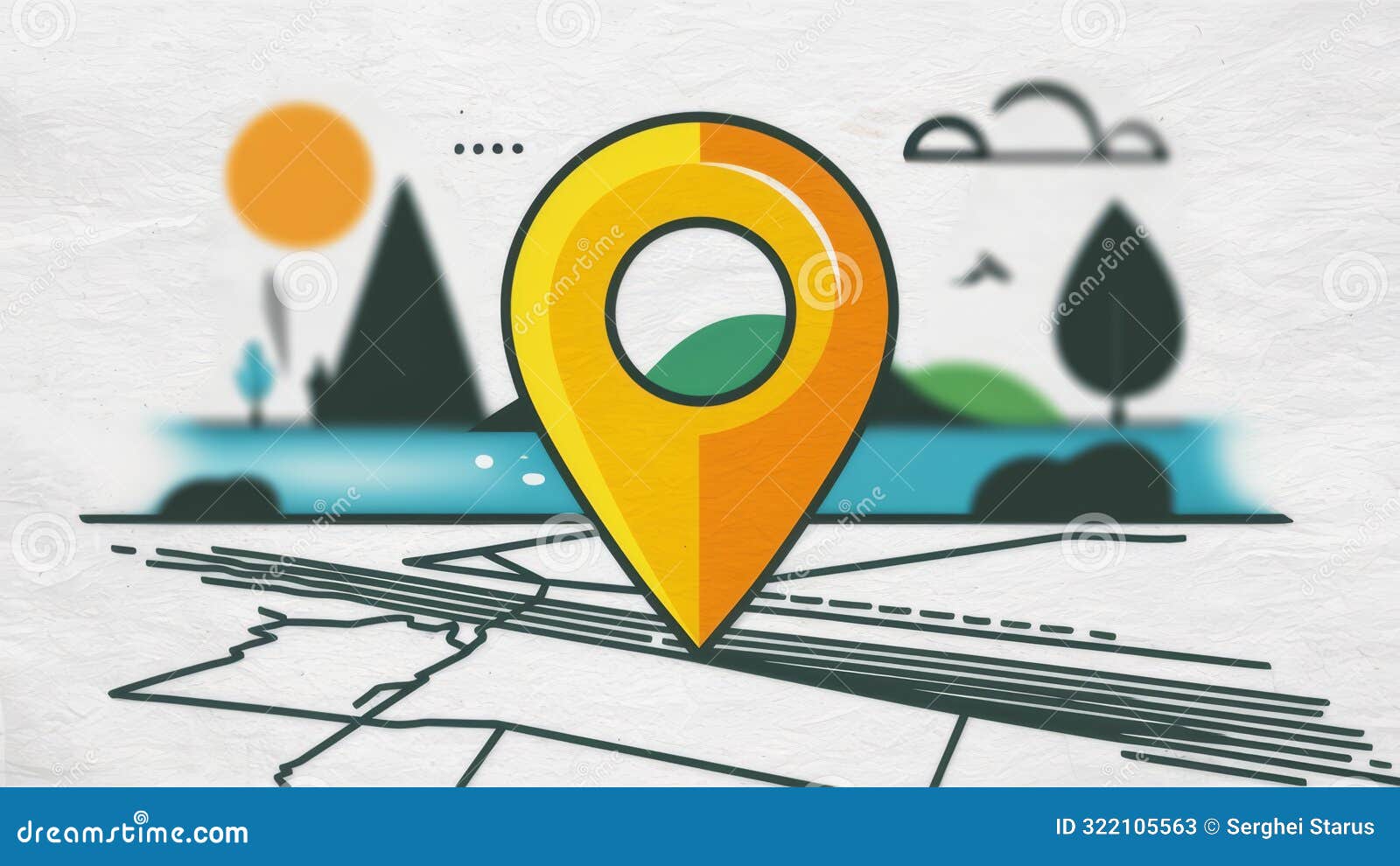 A Drawing of a Map Marker with Trees and Mountains, AI Stock Image ...