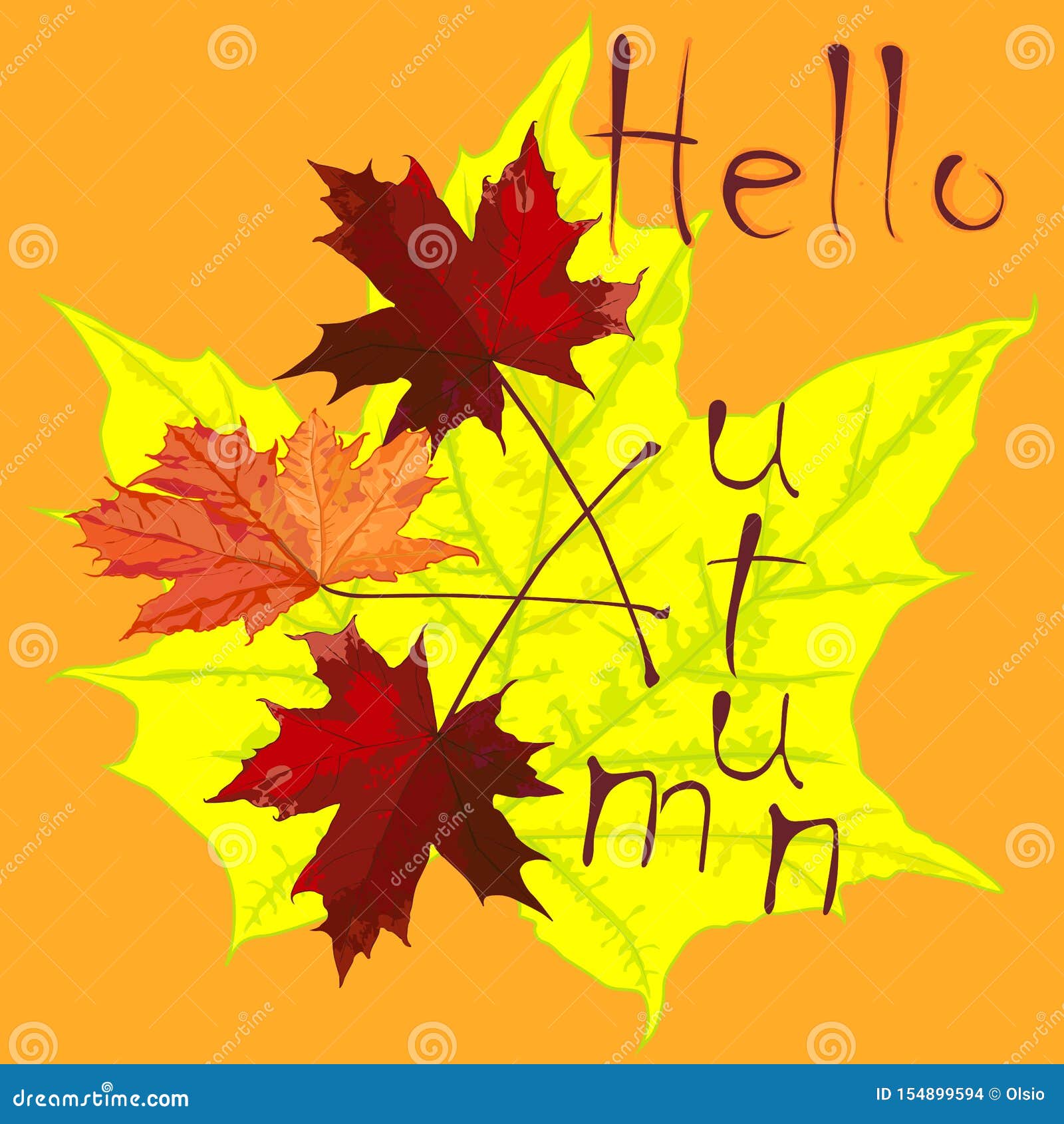 The Drawing with Maple Leaves and an Inscription, Autumn, Pattern Stock ...