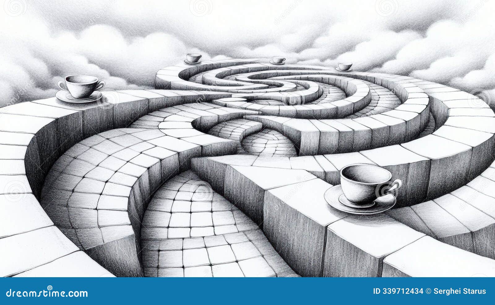 A Drawing of a Maze with Coffee Cups on Top, AI Stock Photo - Image of ...