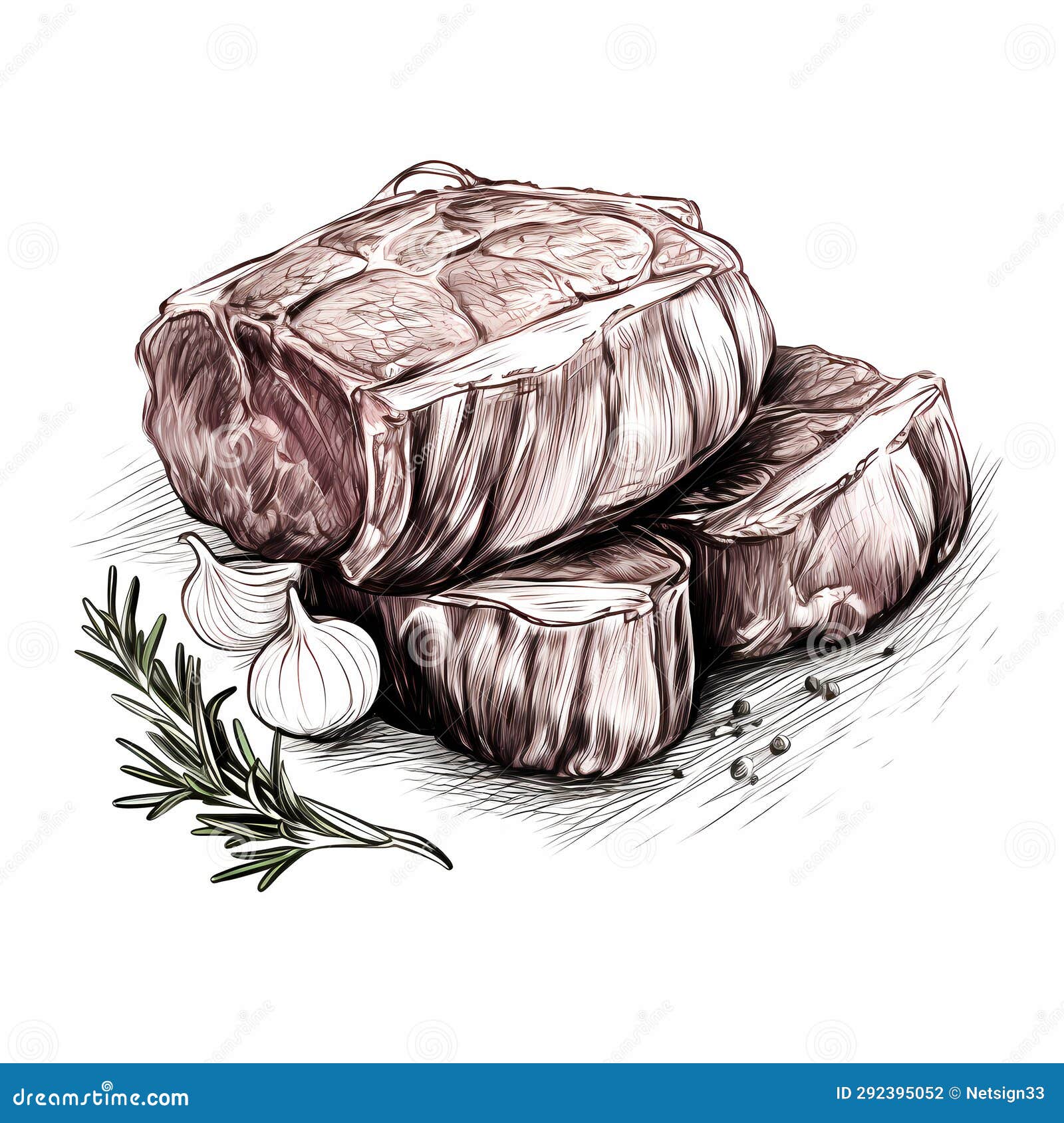 Drawing of Meat and Garlic stock illustration. Illustration of spice ...