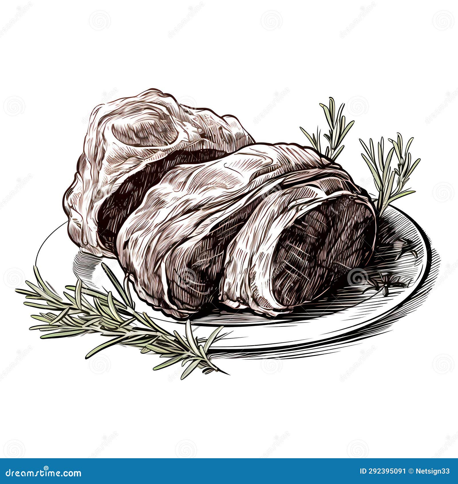 Drawing of Meat on a Plate stock illustration. Illustration of ...