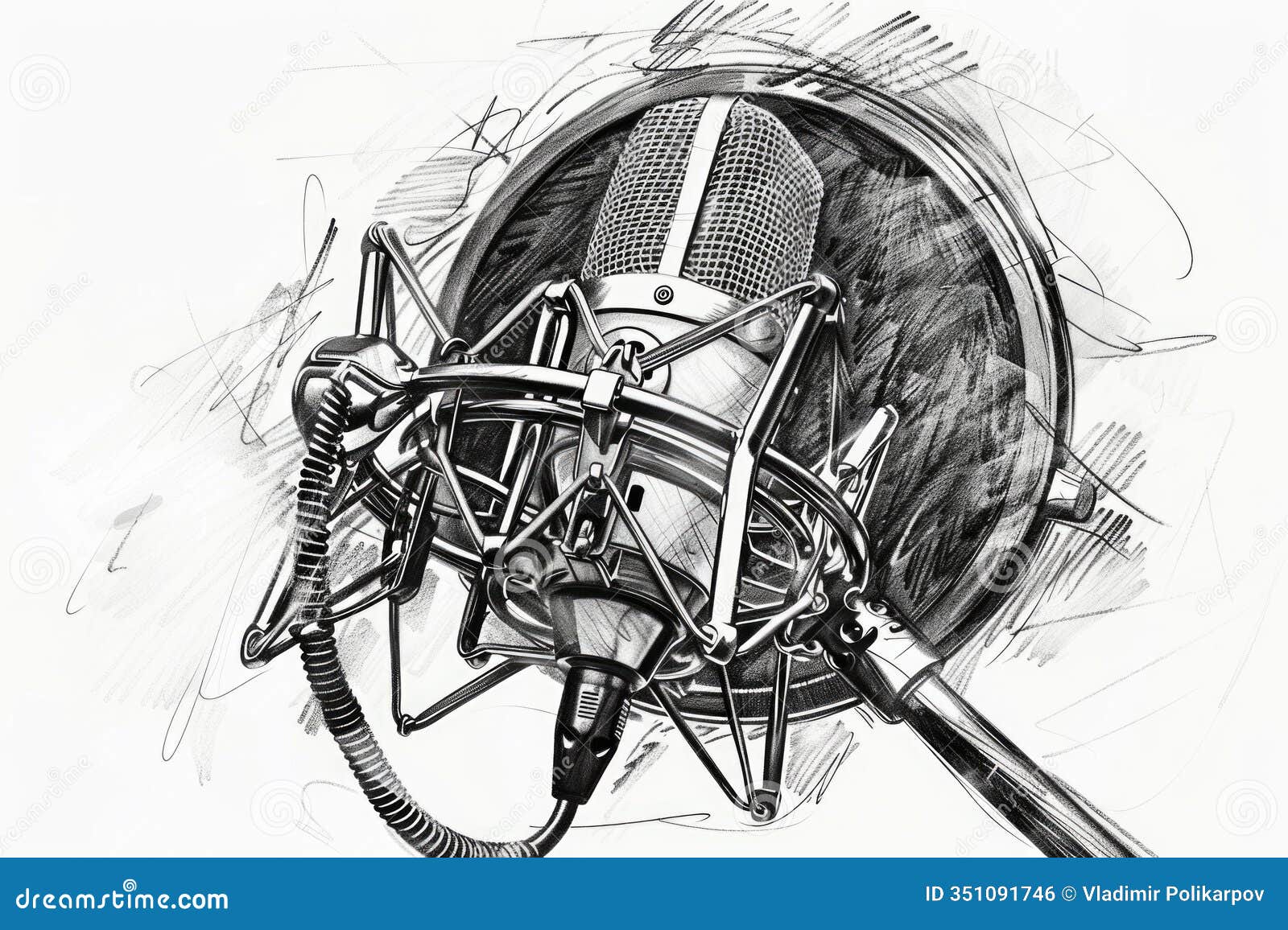 A Drawing of a Microphone and Its Stand, Suitable for Music or ...
