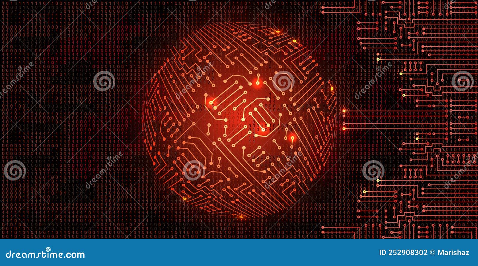 Electronic Circuit with Binary Code and Sphere Stock Vector - Illustration of engineering, chip ...