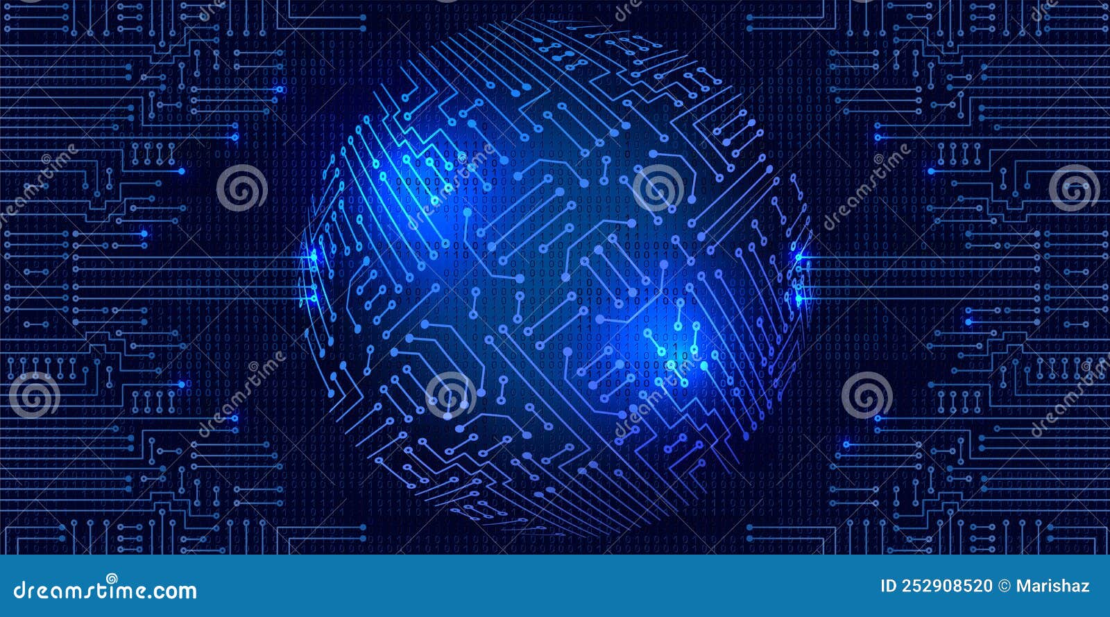 Electronic Circuit with Binary Code and Sphere Stock Vector - Illustration of code, abstract ...