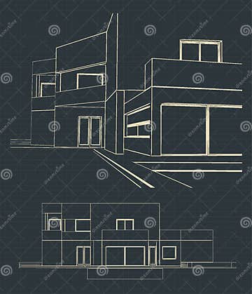 Drawing of a modern house stock vector. Illustration of home - 130823317