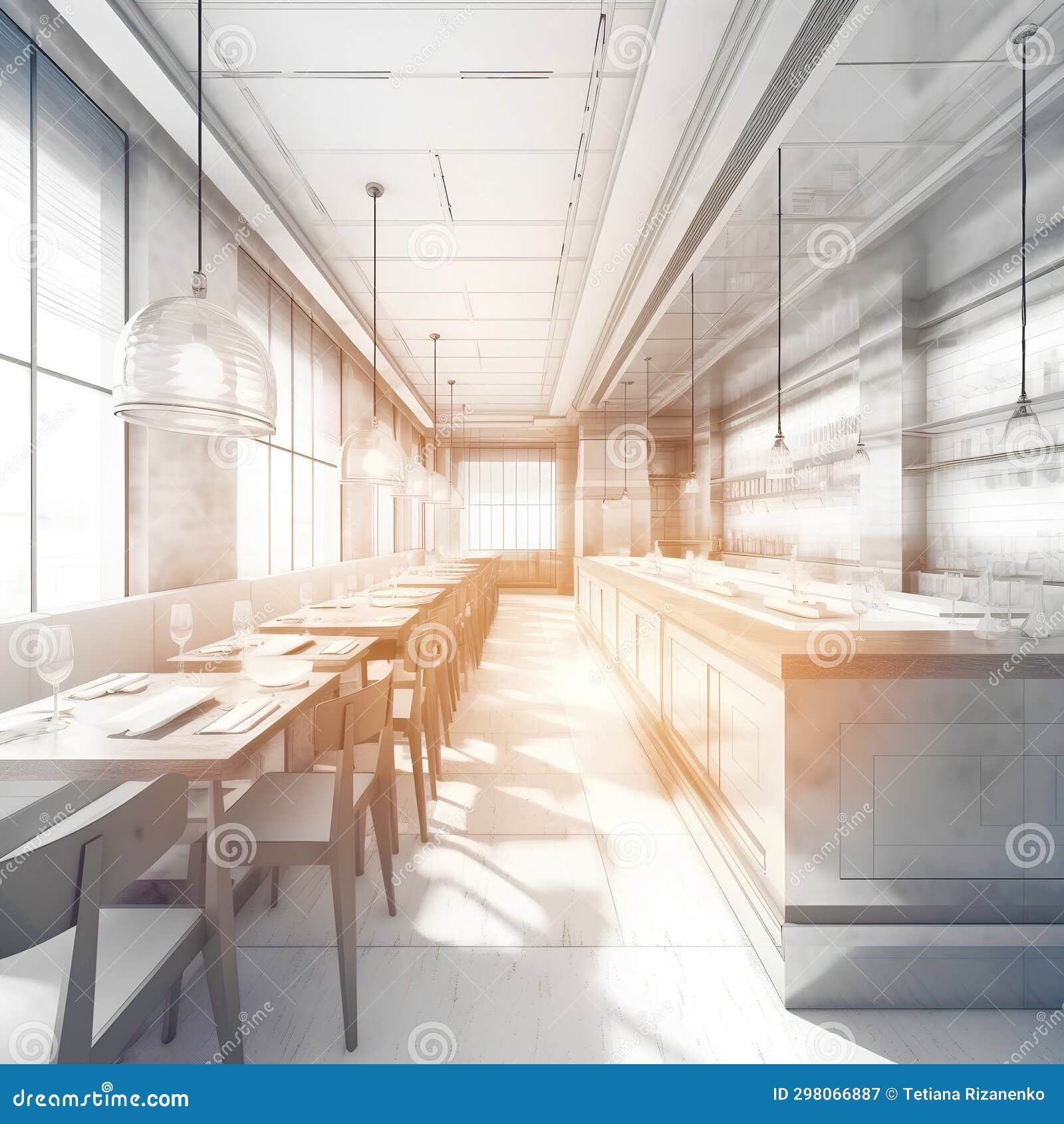 Drawing of Modern Restaurant Interior in Light Colors Stock ...