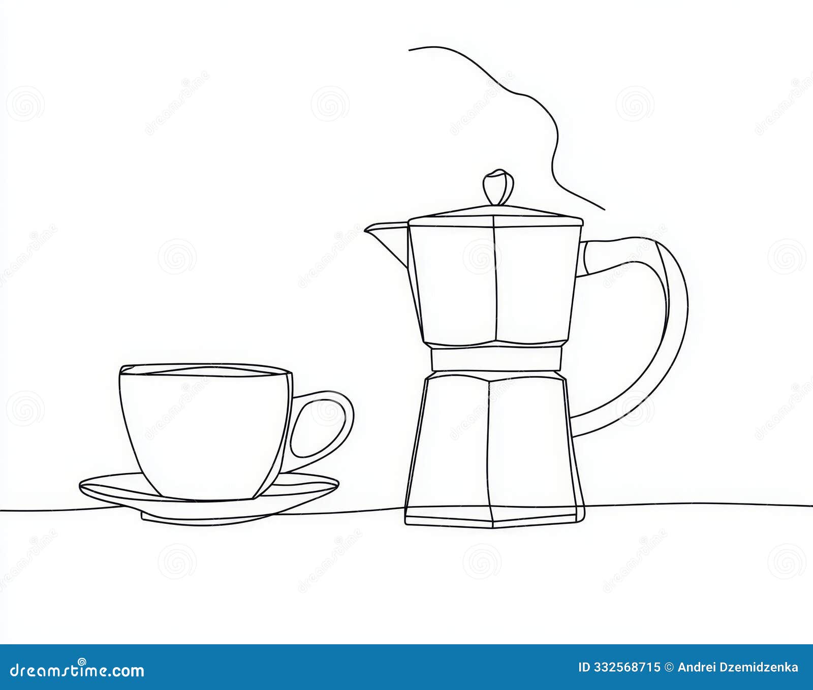 Drawing of Moka Pot with Cup of Coffee. Modern Illustration of a Coffee ...