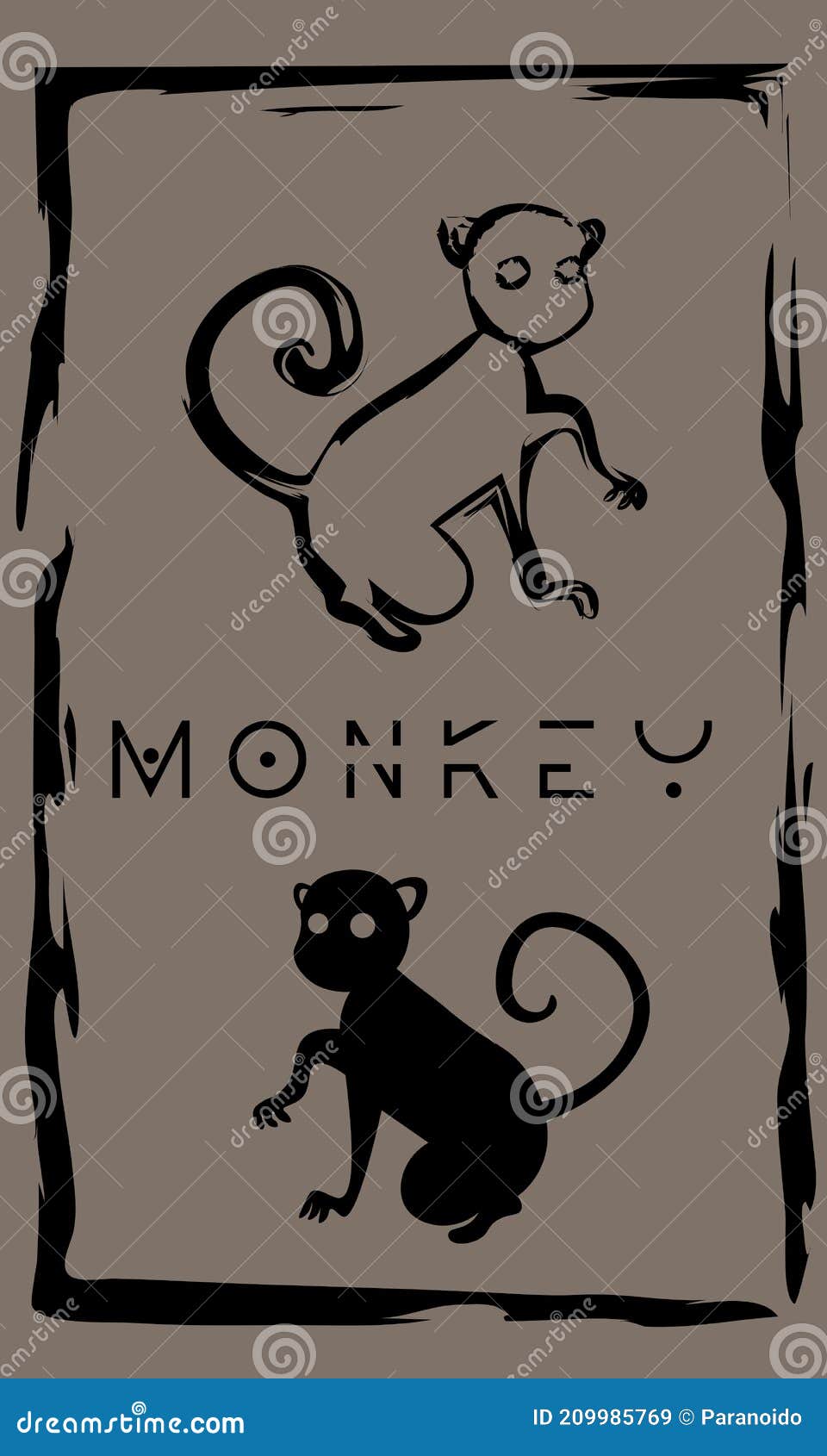 Drawing of Monkey in Primitive Ancient Style, Year of Monkey Stock ...