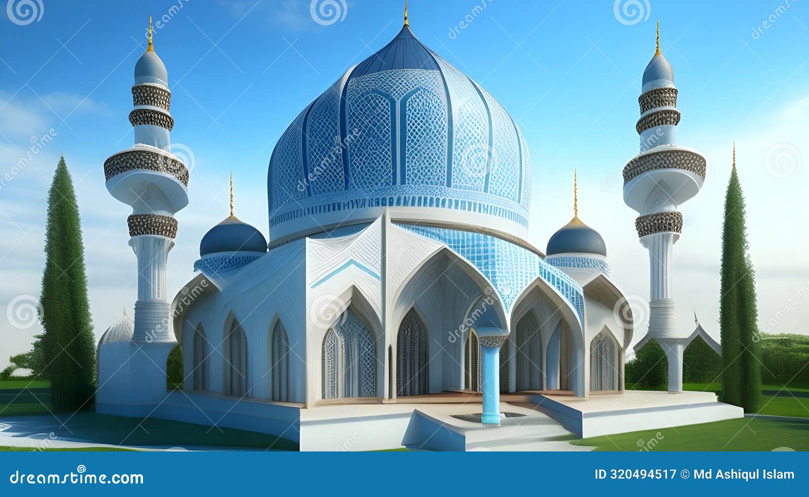 A Drawing of a Mosque with a Blue Dome and a Blue Roof Stock ...