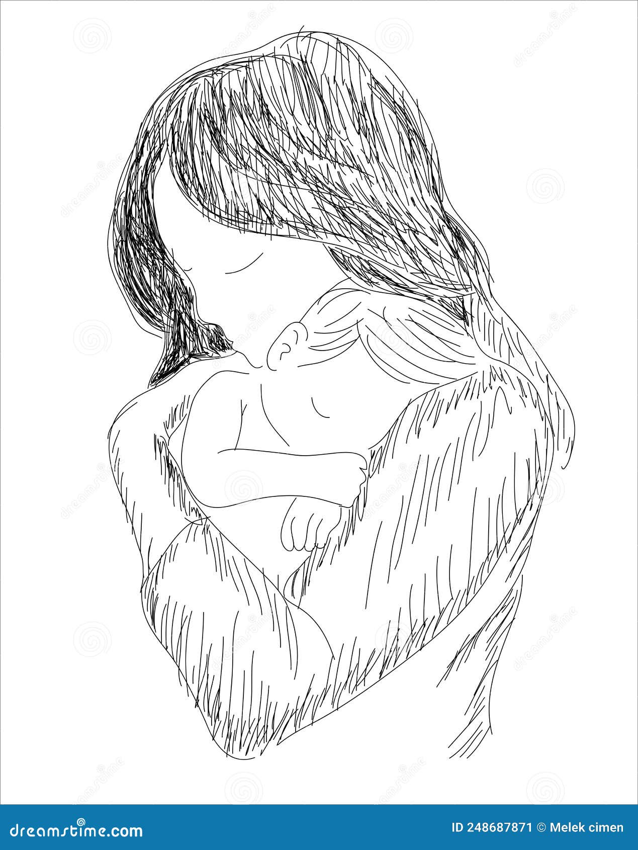 Drawing of Mother Hugging Her Baby Stock Vector - Illustration of face ...