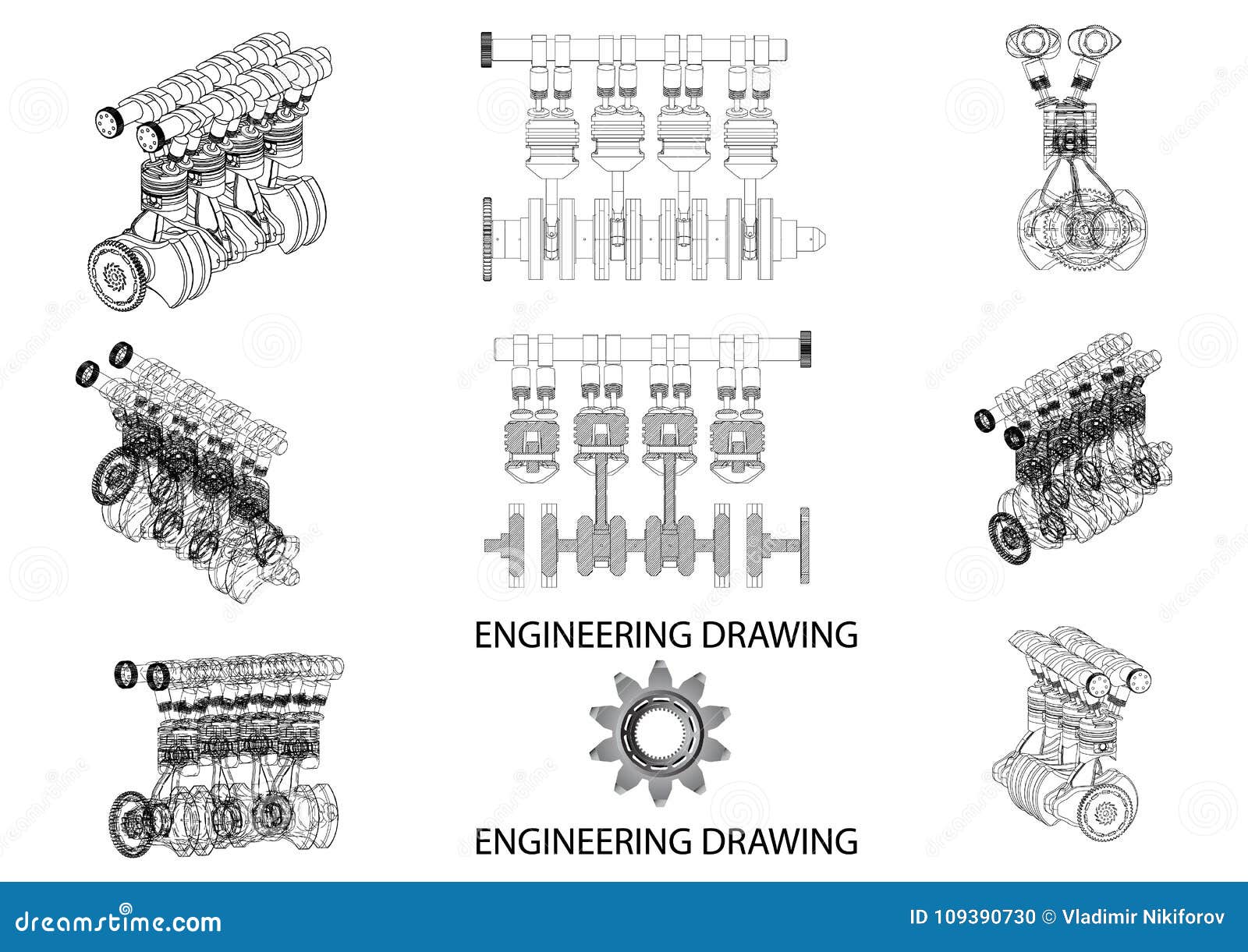 Drawing of a motor stock vector. Illustration of engineer - 109390730