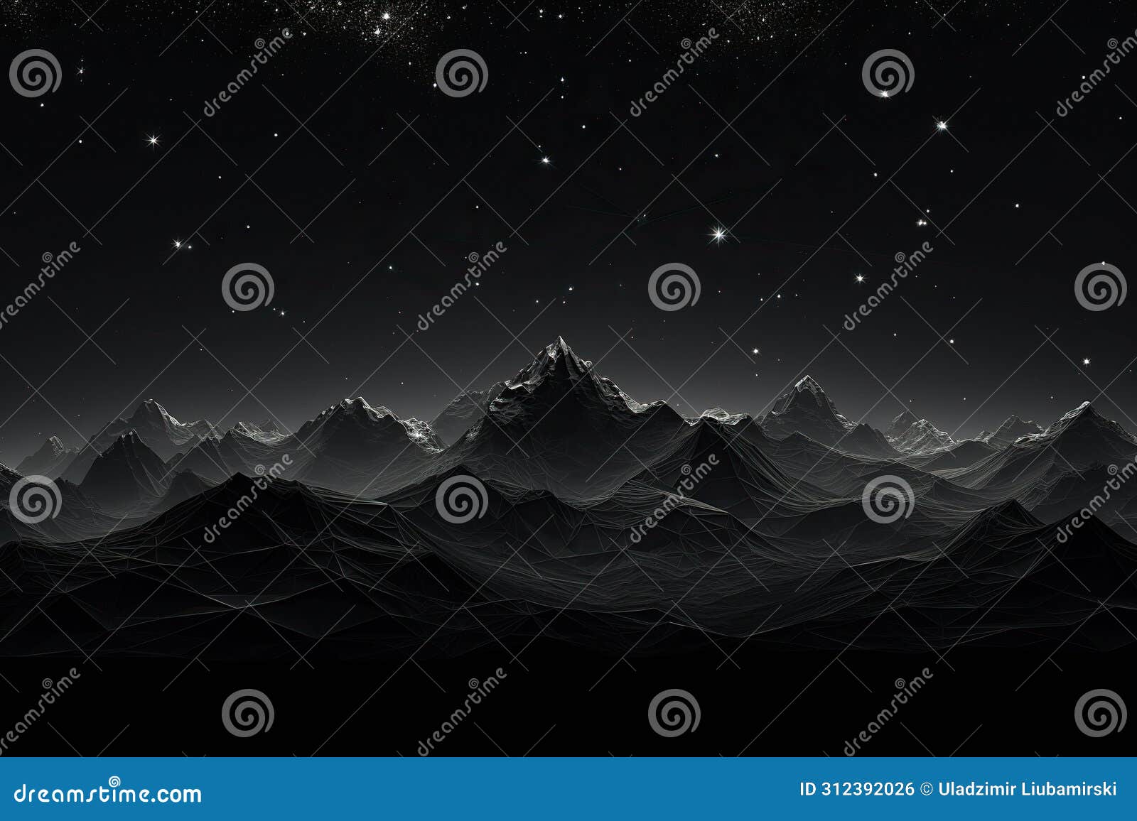 Drawing of Mountains in Black. Horizontal Mountain Landscape ...