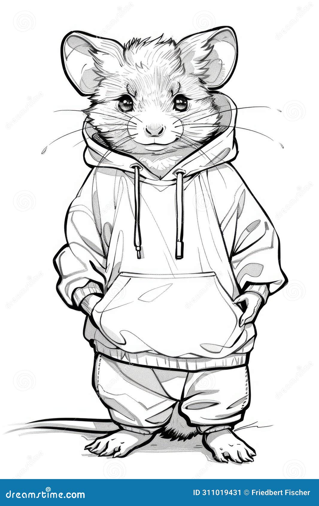 A Drawing of a Mouse Wearing a Hoodie Stock Image - Image of drawing ...