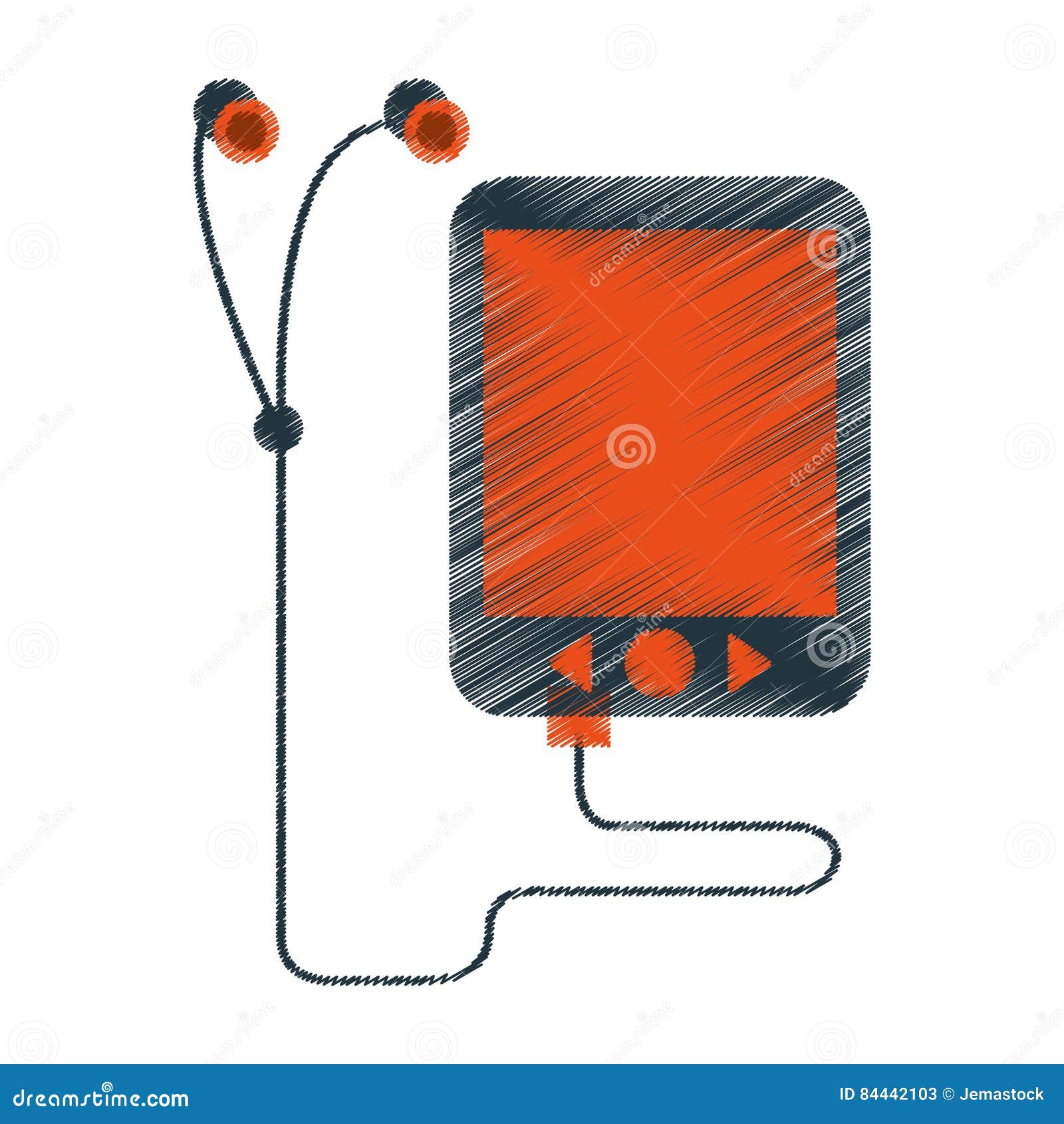 Drawing Mp3 Device Play Music Earphones Stock Vector - Illustration of ...