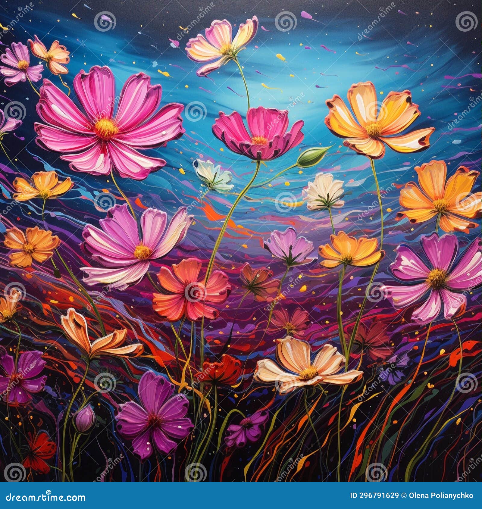 Drawing of Multi-colored Cosmos Flowers Stock Illustration ...
