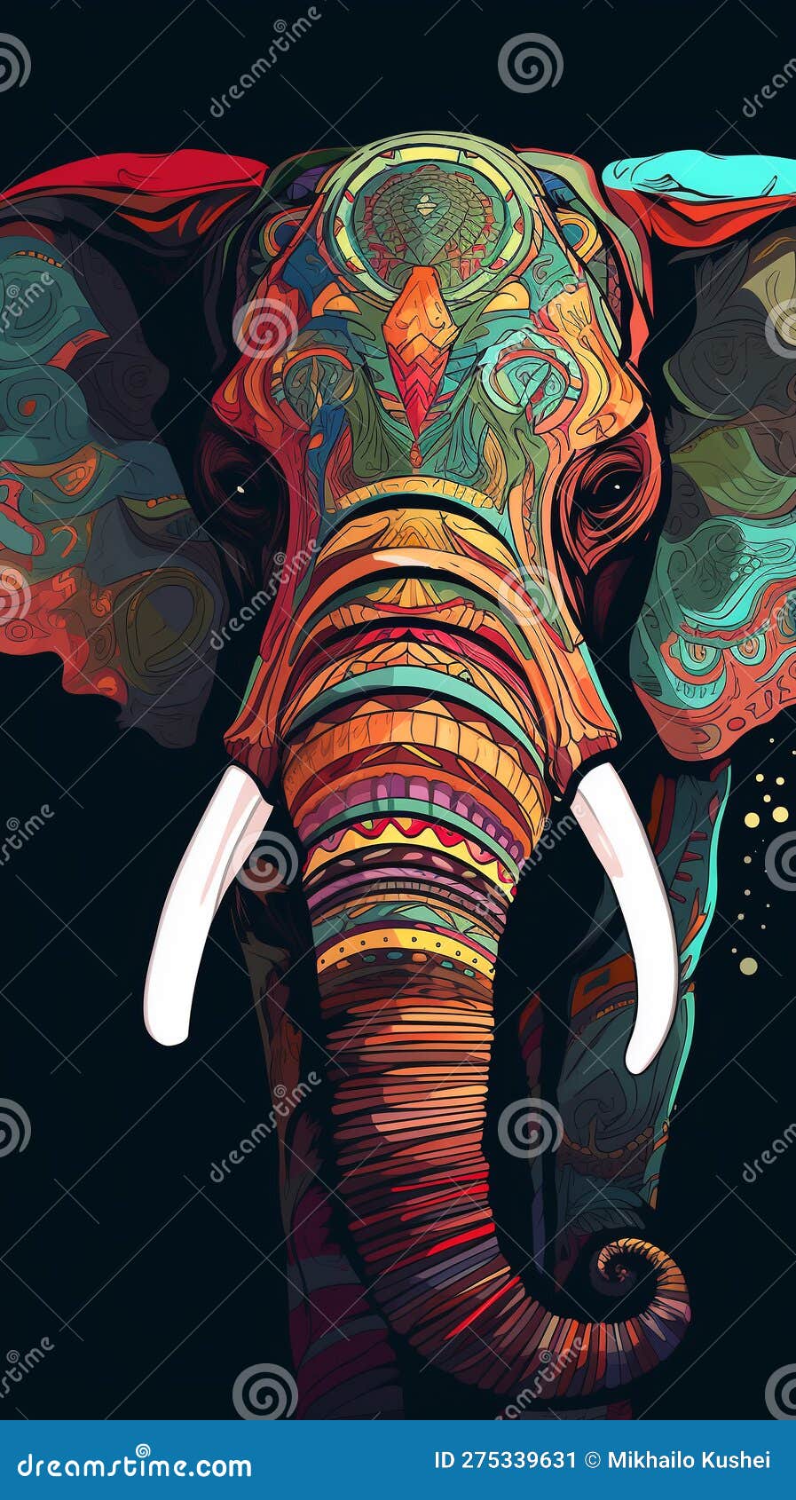 Drawing of a Multi-colored Elephant from the Front Stock Illustration ...