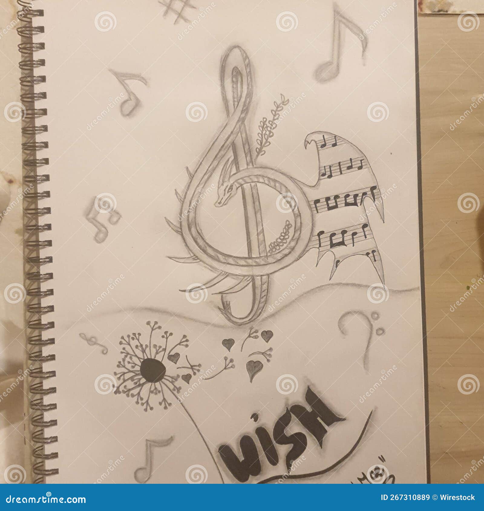 Drawing of music notes stock image. Image of paper, beautiful - 267310889