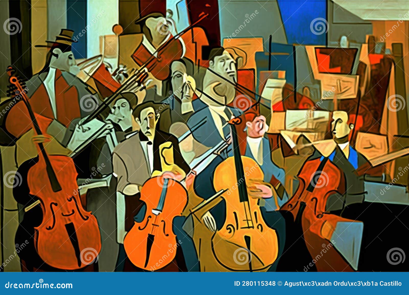 Drawing of a Musical Orchestra, Picasso Style. Generative AI. Stock ...