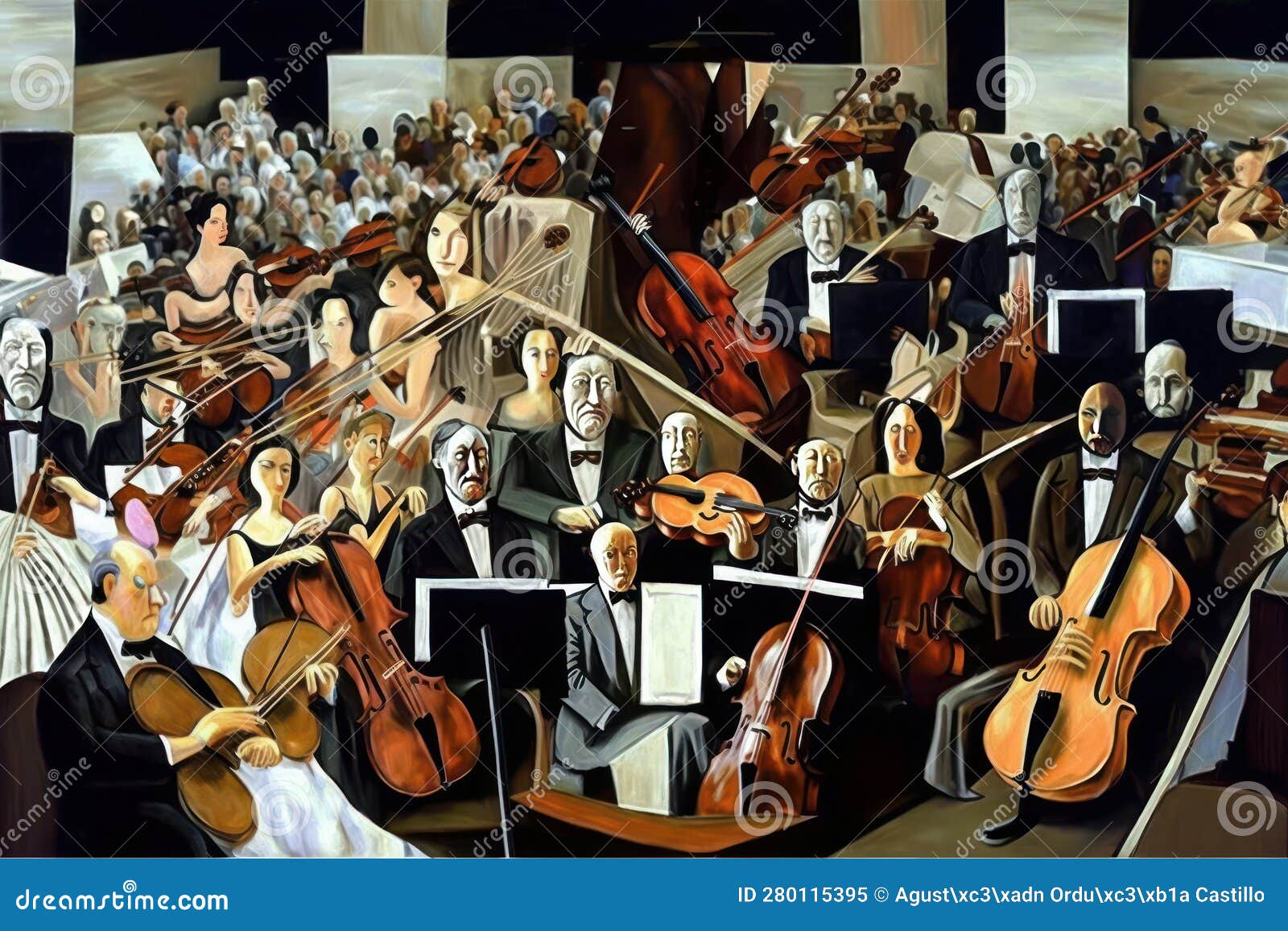 Drawing of a Musical Orchestra, Picasso Style. Generative AI. Stock ...