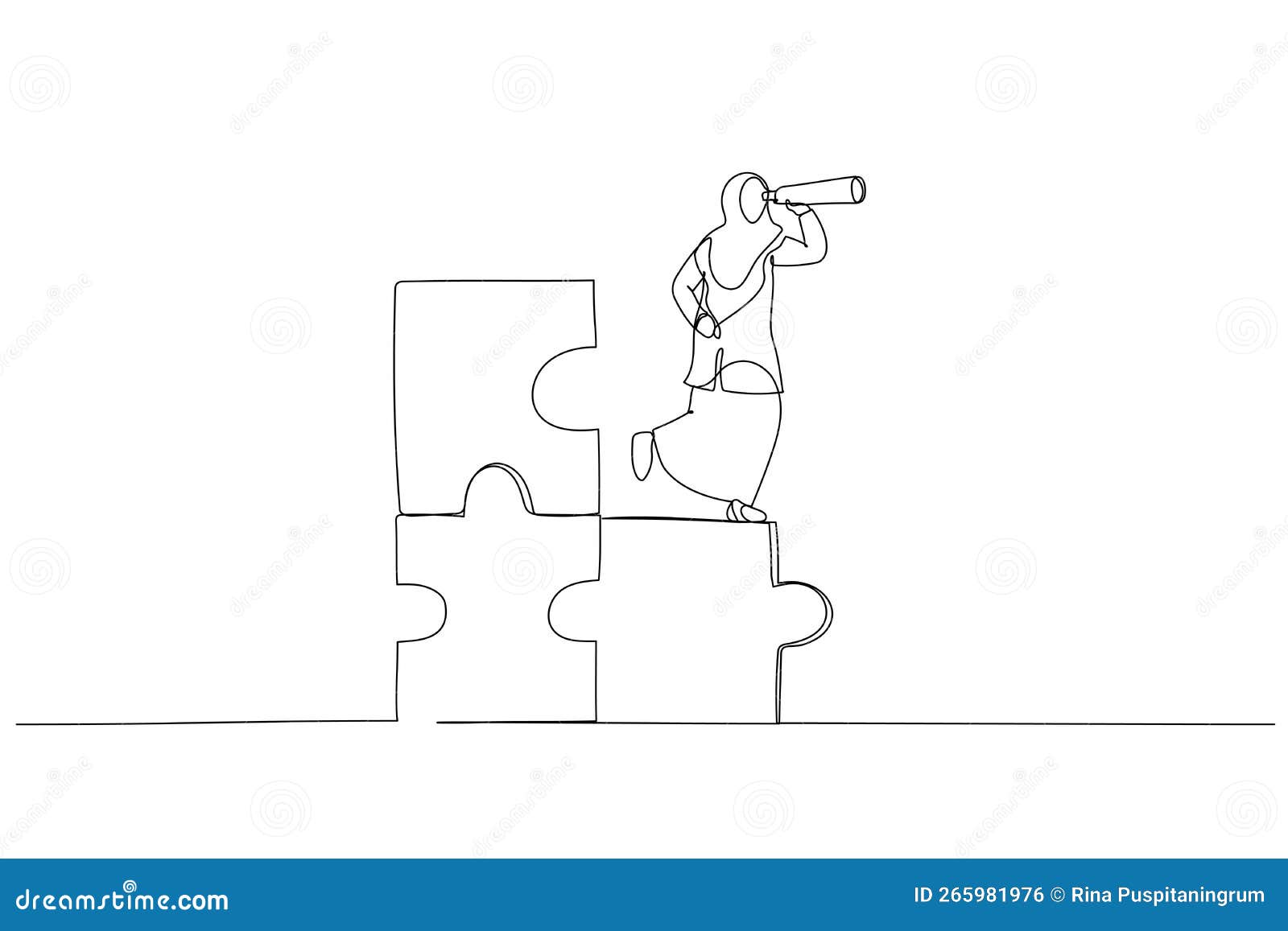 Drawing of Muslim Businesswoman Standing on Uncompleted Jigsaw Looking ...