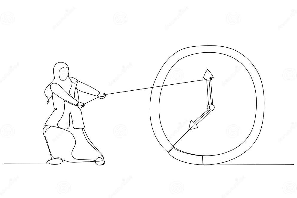 Drawing Of Muslim Businesswoman Trying To Slow Down And Stop Time Stopping Time Metaphor Stock