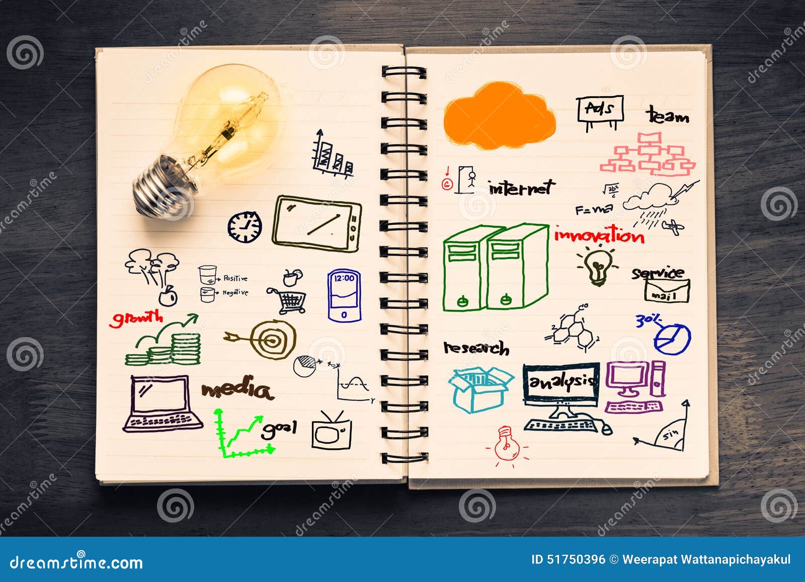 Drawing on notebook stock photo. Image of creativity - 51750396
