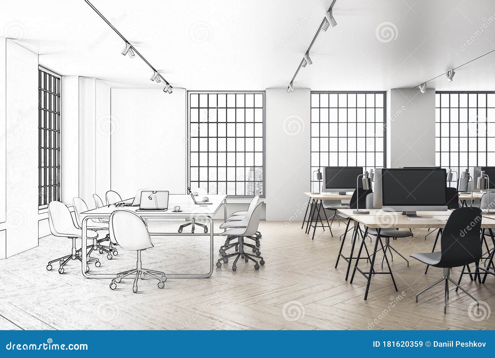 Drawing Office Interior Hall Stock Illustration - Illustration of ...