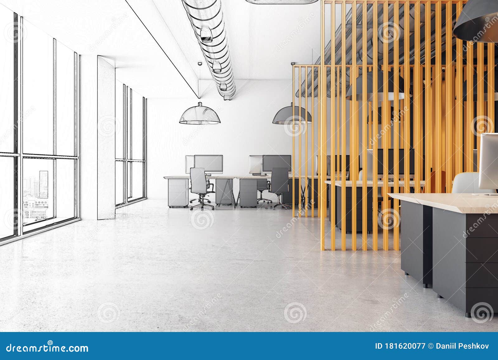 Drawing Office Interior with Yellow Abstract Wall Stock Illustration ...