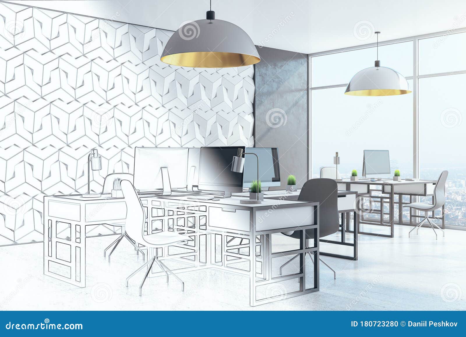 Drawing Office Room with Computers Stock Illustration - Illustration of ...