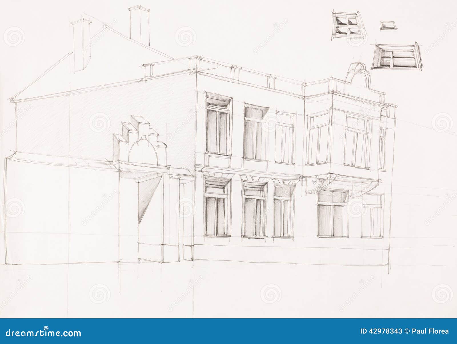 Drawing of Old House Facade Stock Illustration - Illustration of ...