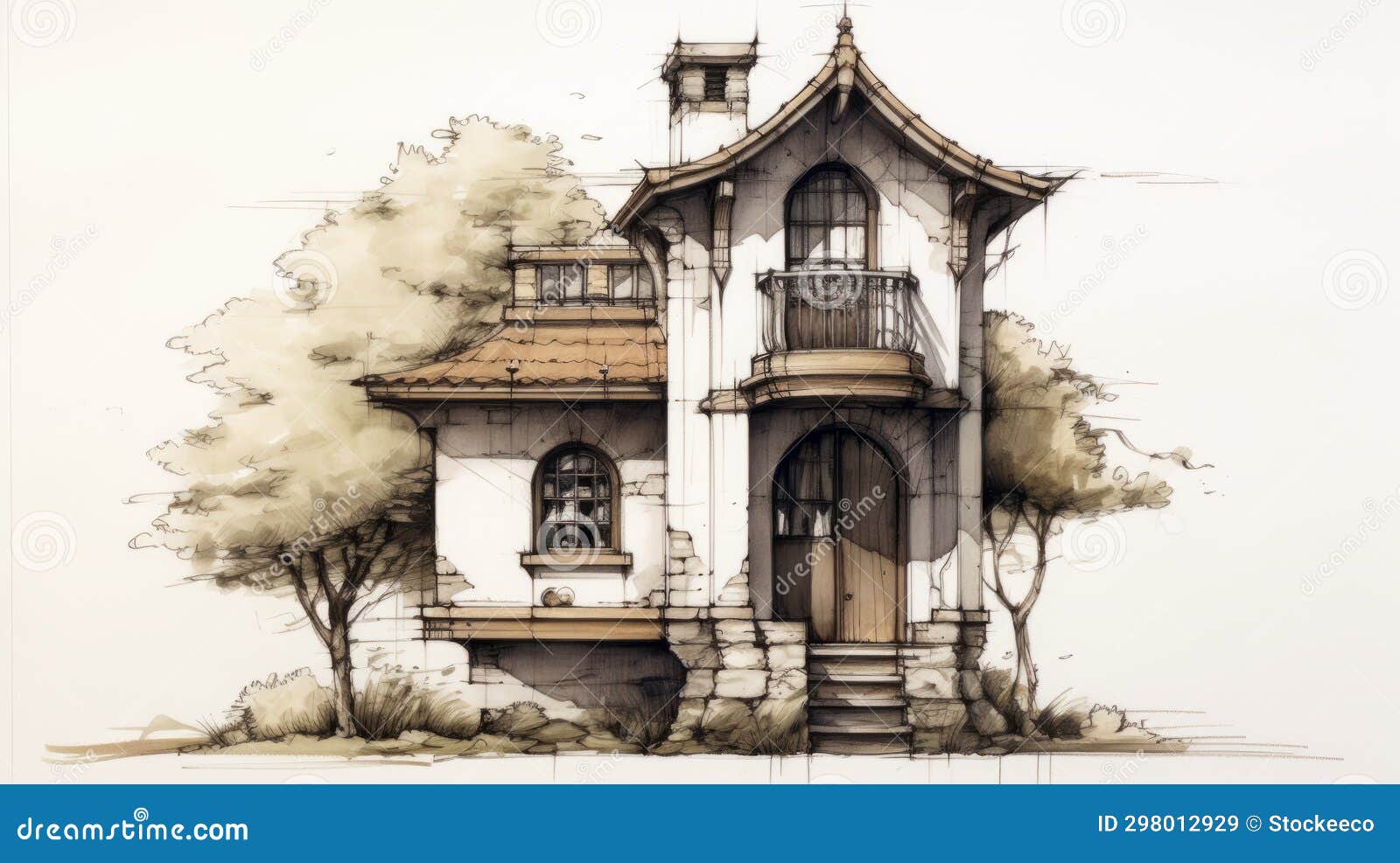 Sketch of Manga-influenced Countryside Architecture with Palladian ...