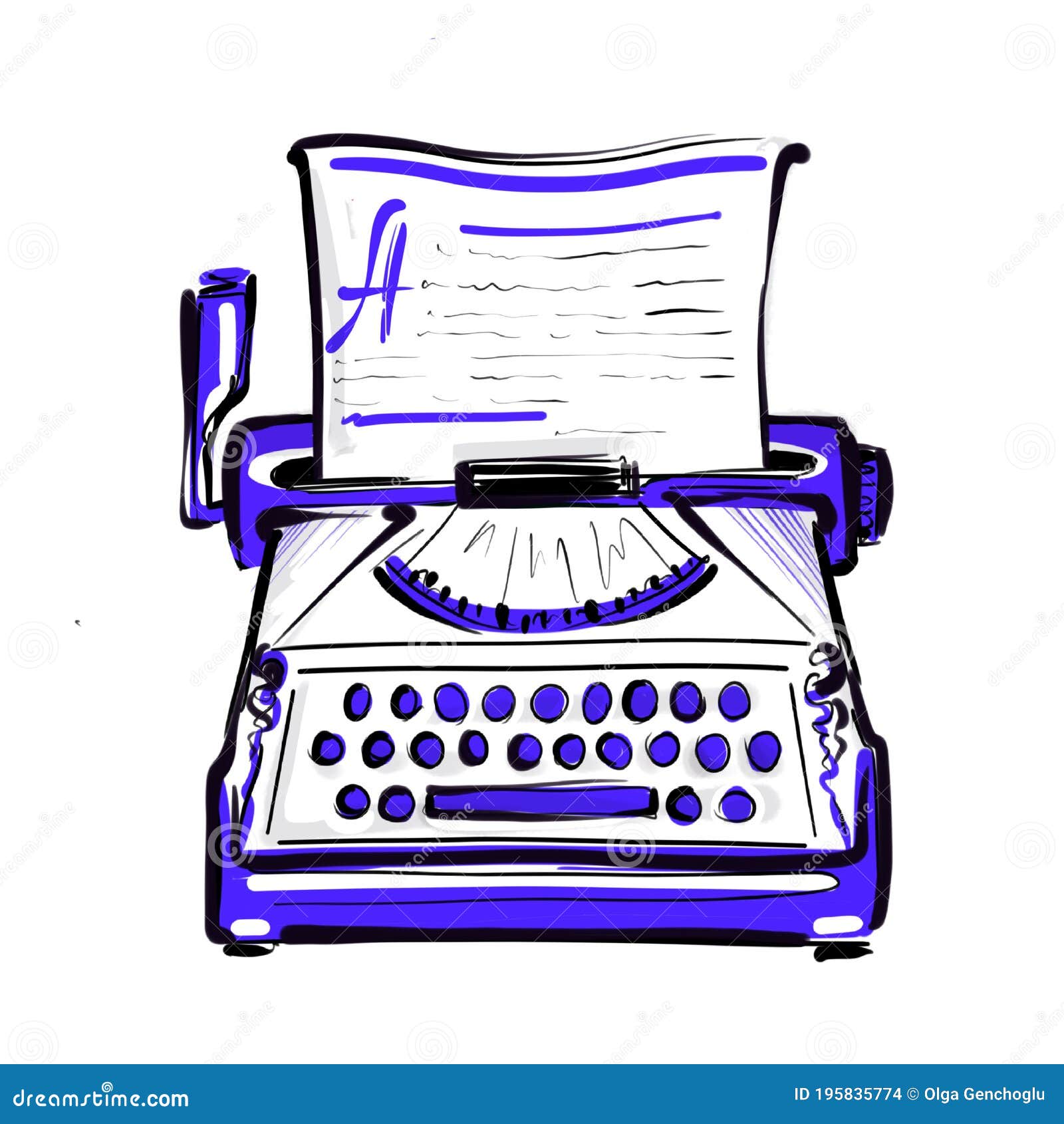 Drawing of an Old Typewriter with a Sheet of Paper for Illustration ...