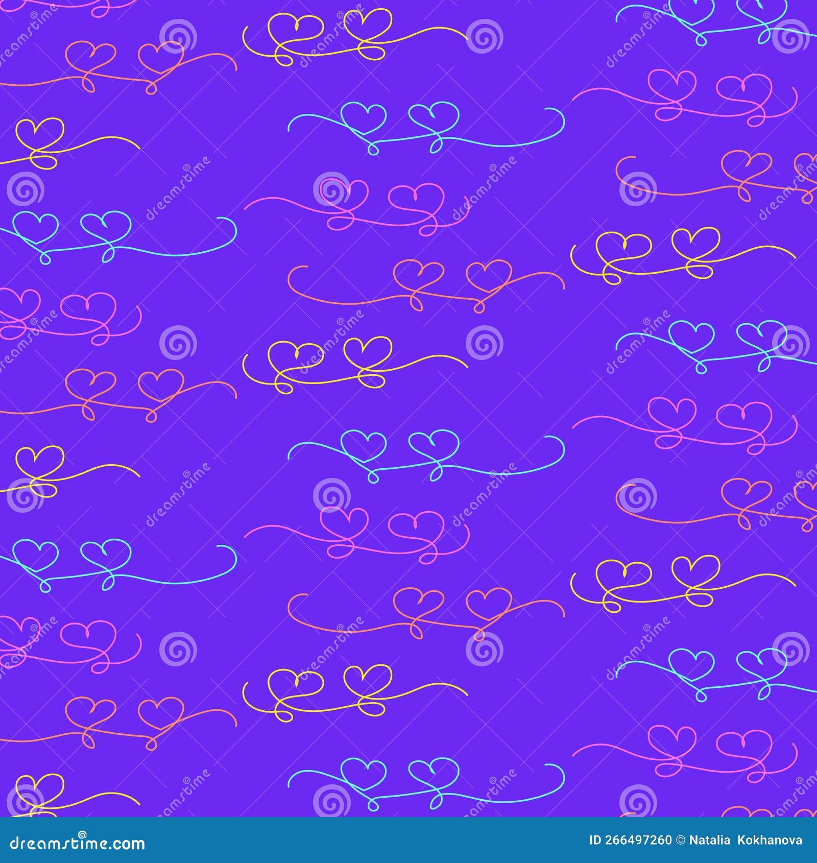 Drawing of Outline Threads Twisted into Hearts on a Bright Blue ...