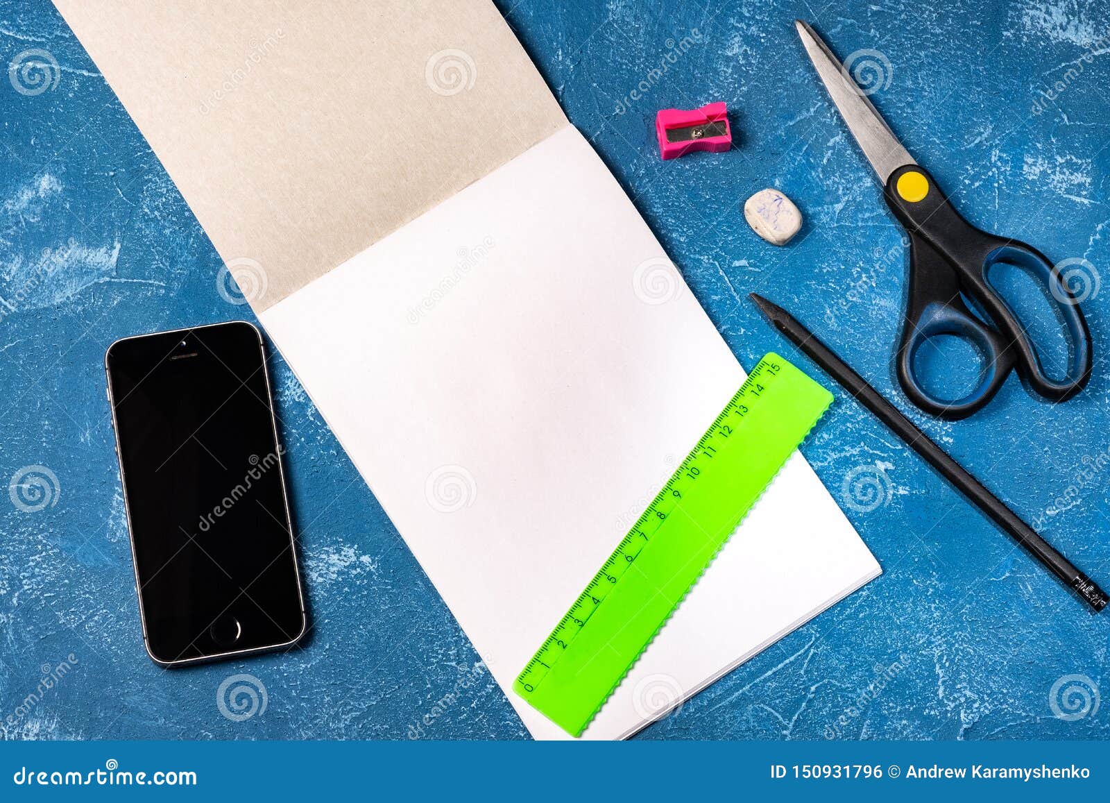 Drawing Pad and Colored Pencils on Blue Background Stock Photo - Image ...
