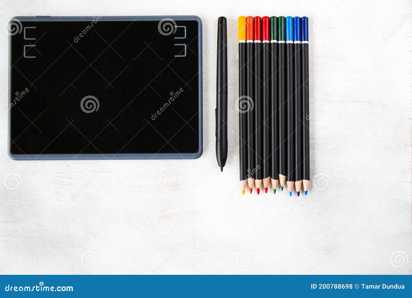 Drawing and Painting Tablet and Styles Pen and Pencils on the White ...