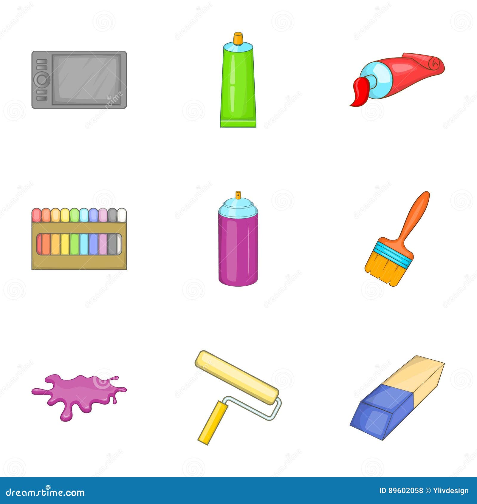 Drawing and Painting Tool Icons Set, Cartoon Style Stock Vector ...