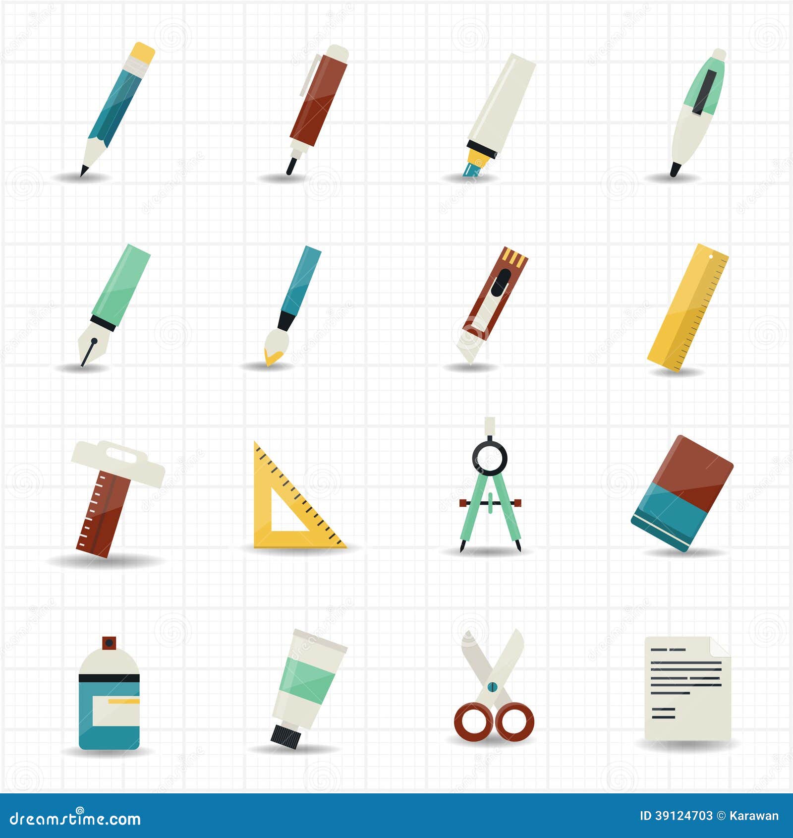 Drawing Painting Tools Icons and Stationery Stock Vector - Illustration ...