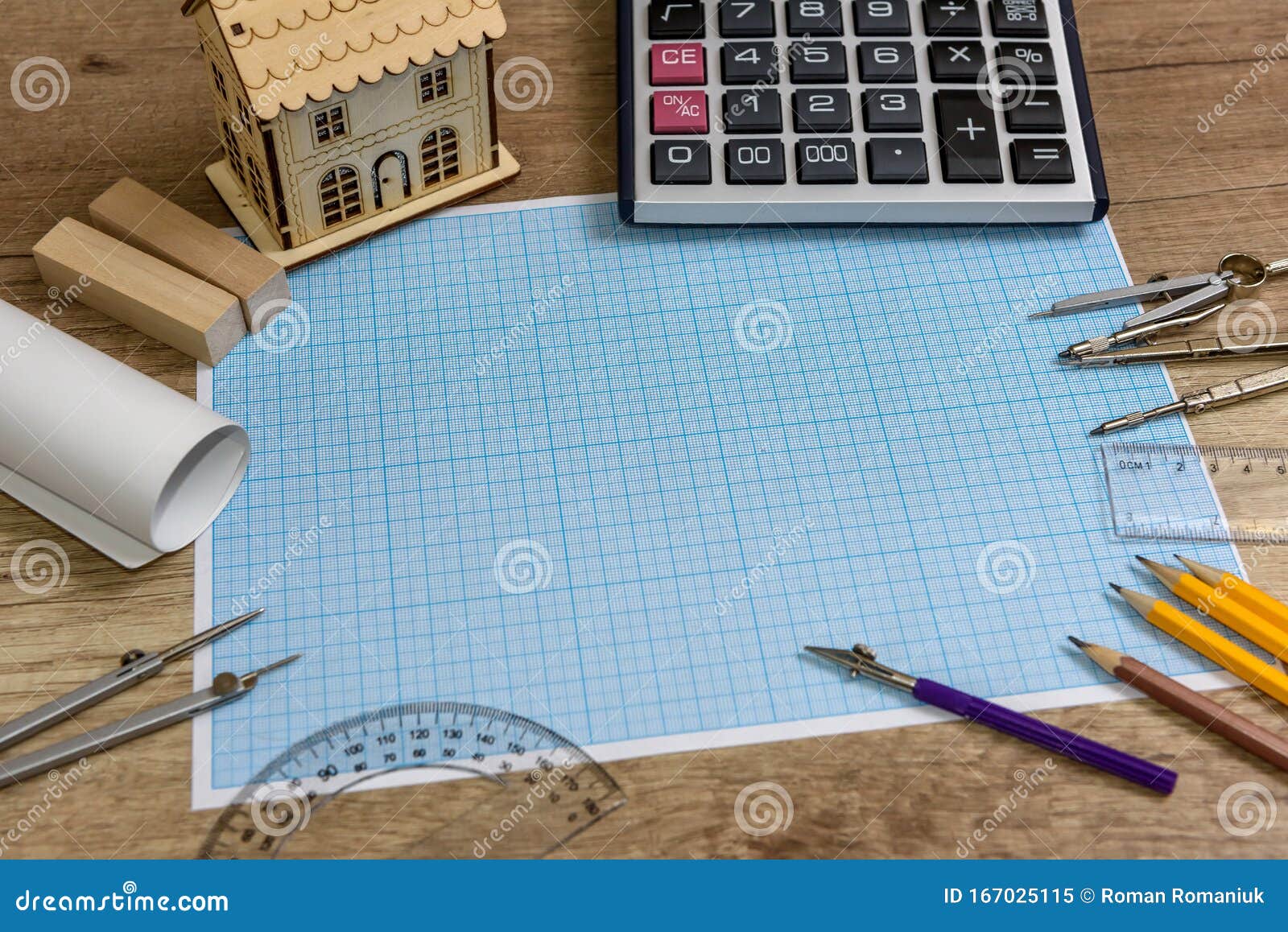 Drawing Paper with House Model and Different Tools Stock Image - Image ...
