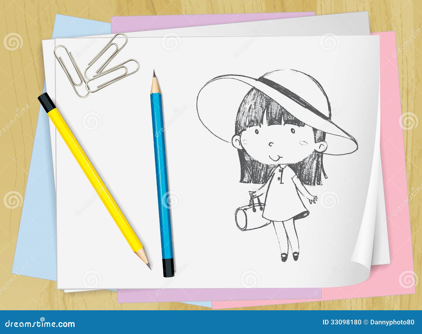 Drawing on paper stock vector. Illustration of pose, bench - 33098180