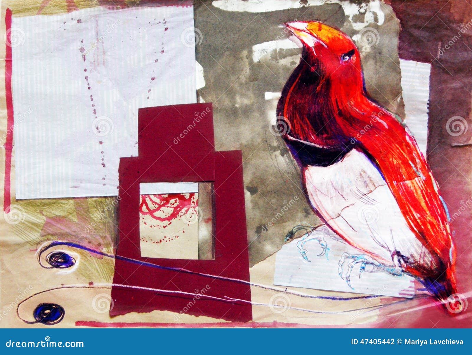 Drawing on Paper of Red Paradise Bird Stock Illustration - Illustration ...