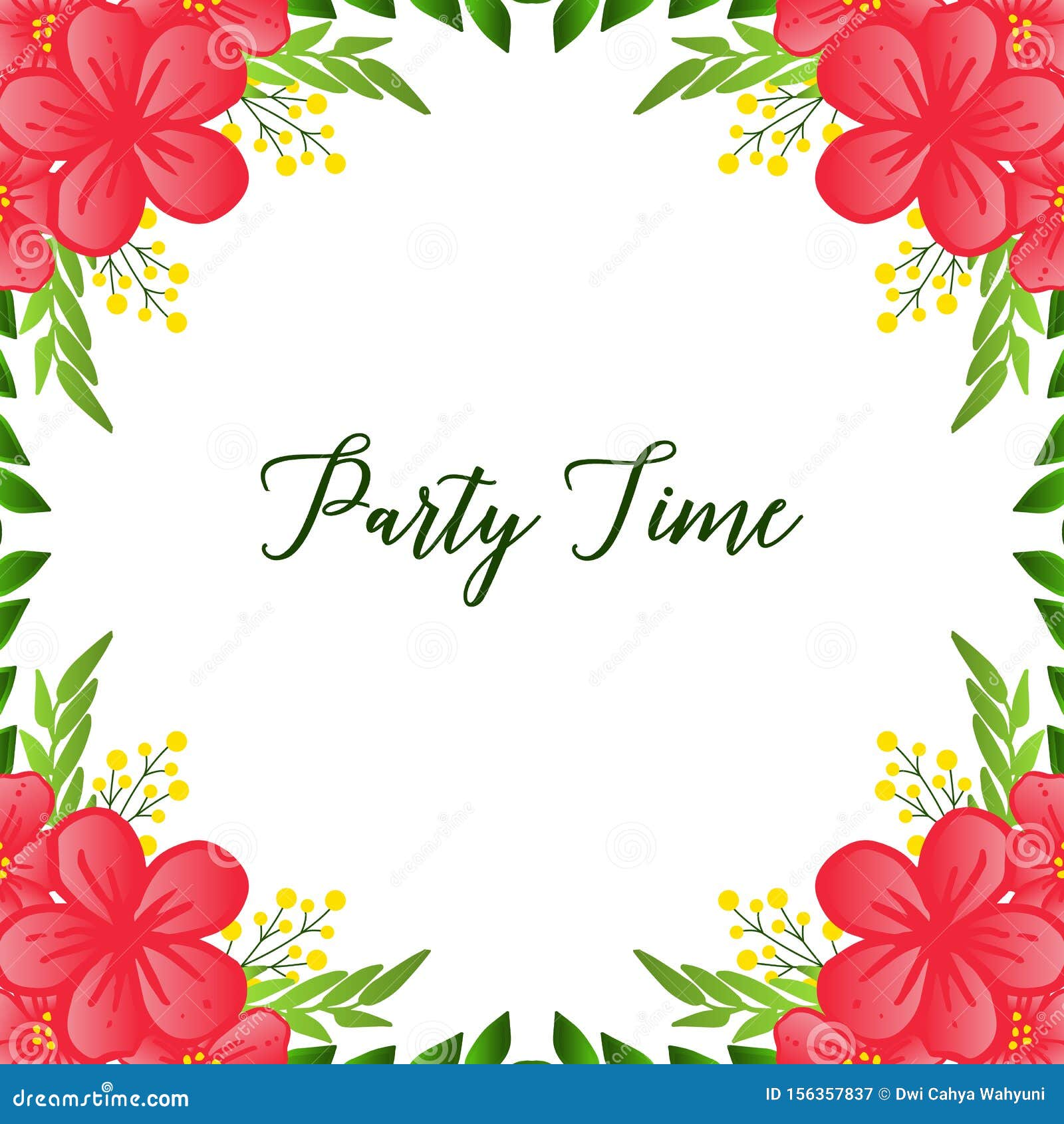 Drawing for Party Time Invitation Card, with Ornate of Wreath Frame ...