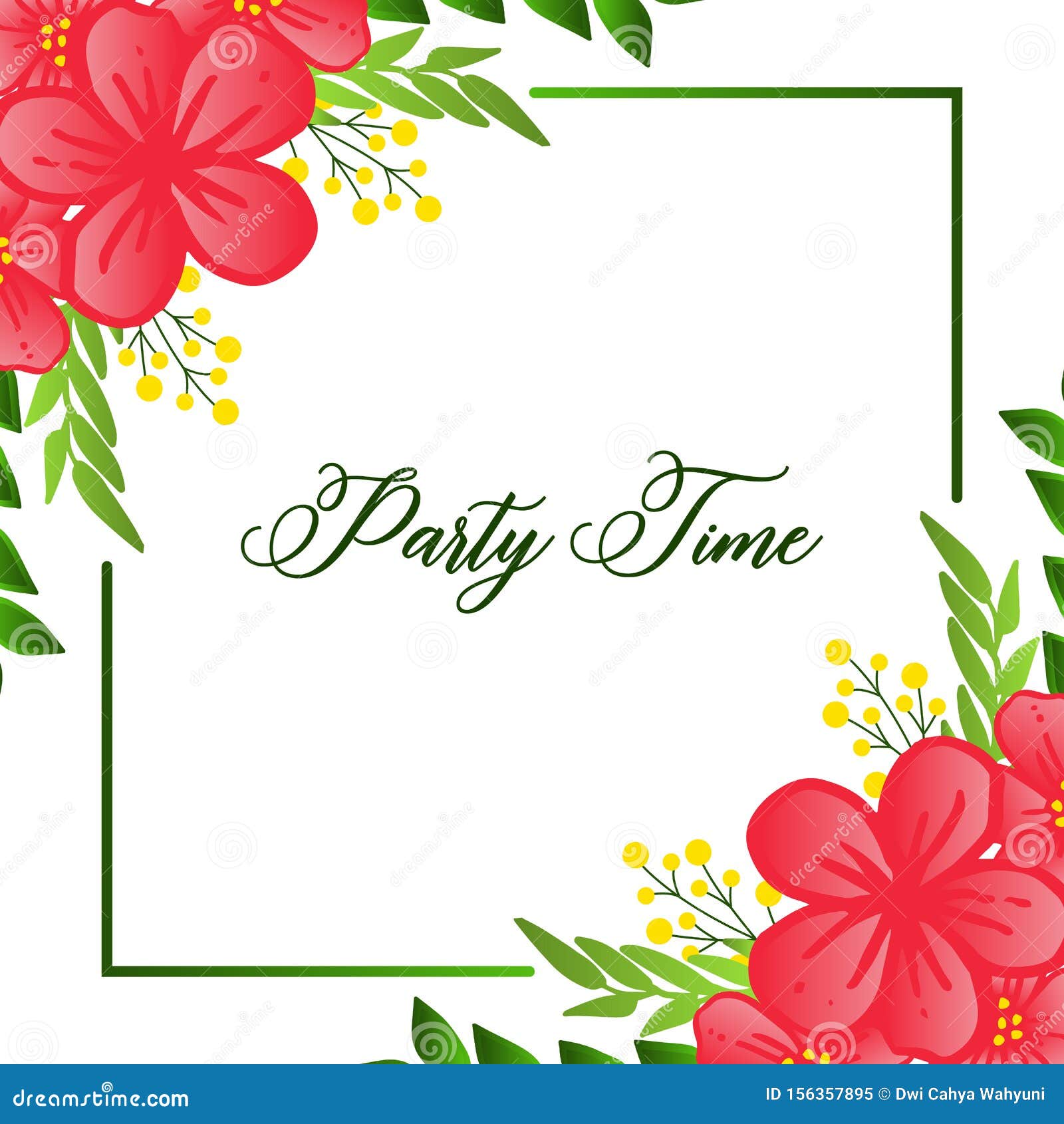 Drawing for Party Time Invitation Card, with Ornate of Wreath Frame ...