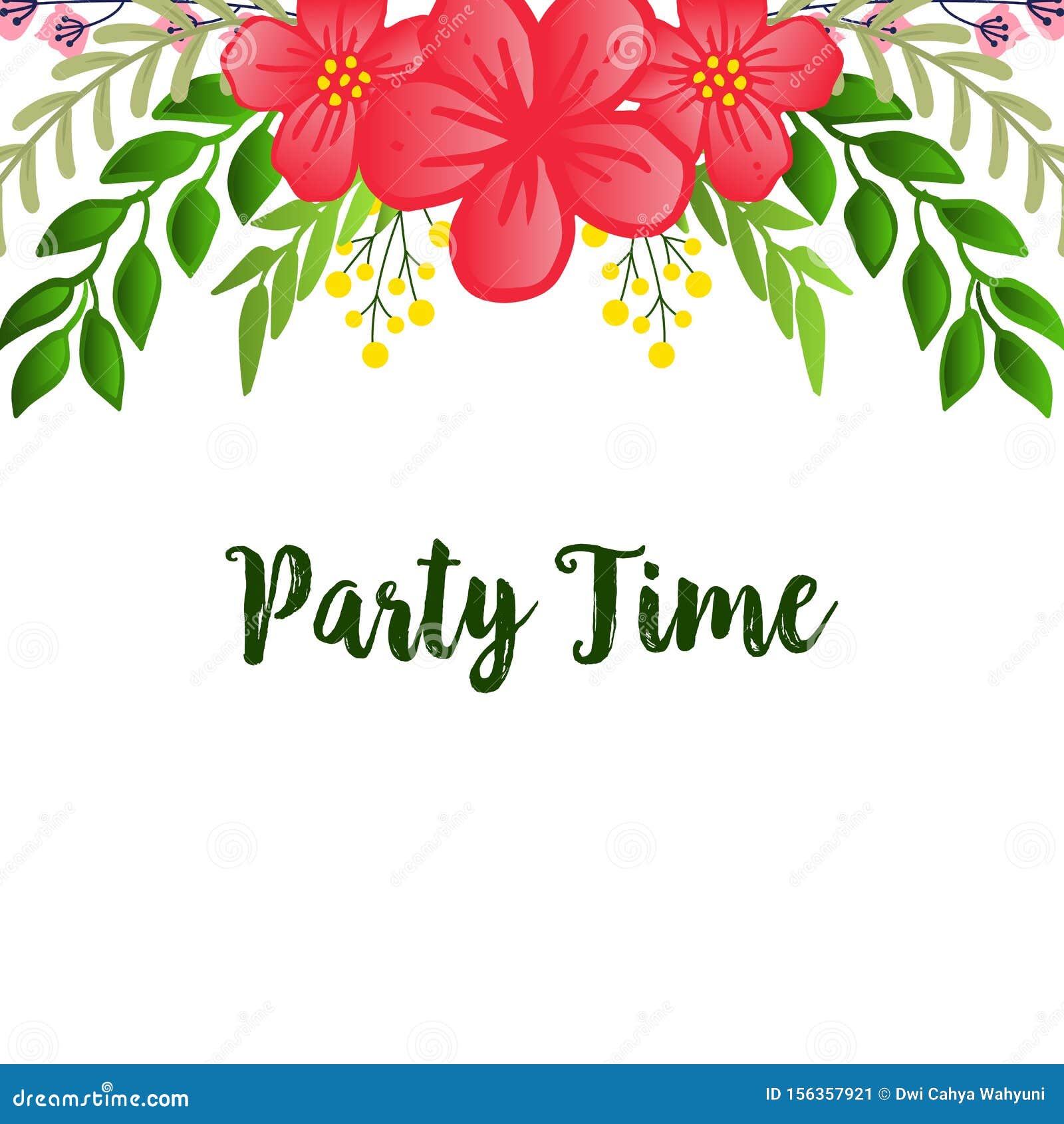 Drawing for Party Time Invitation Card, with Ornate of Wreath Frame ...