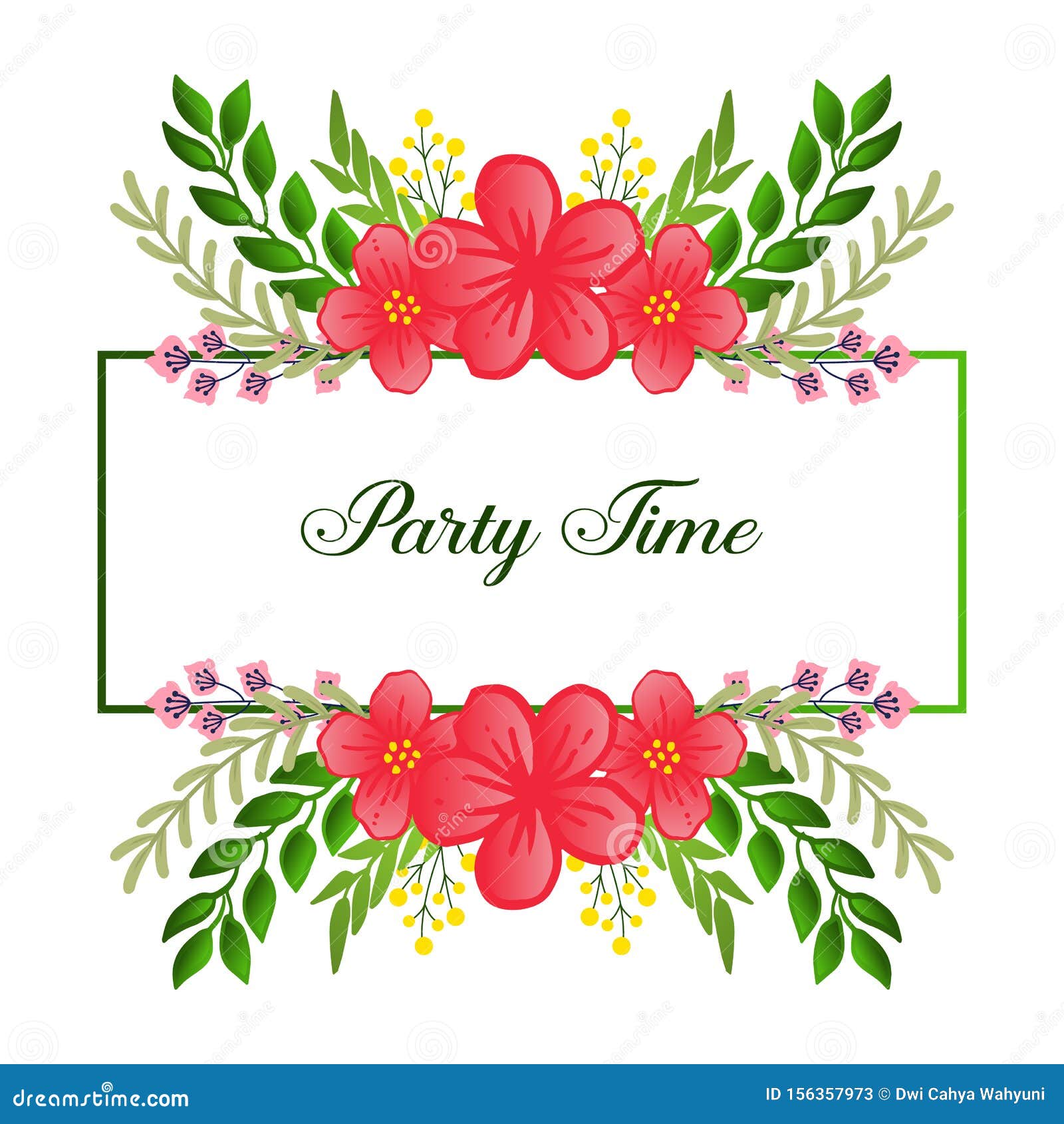 Drawing for Party Time Invitation Card, with Ornate of Wreath Frame ...