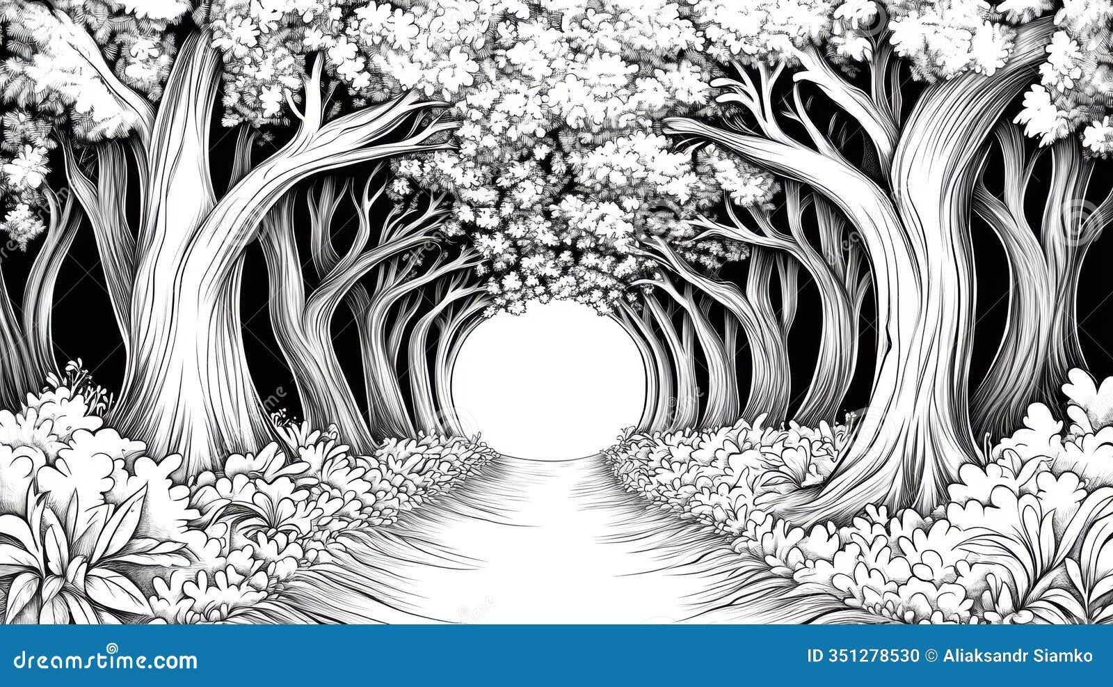 A Drawing of a Path through a Forest Stock Illustration - Illustration ...