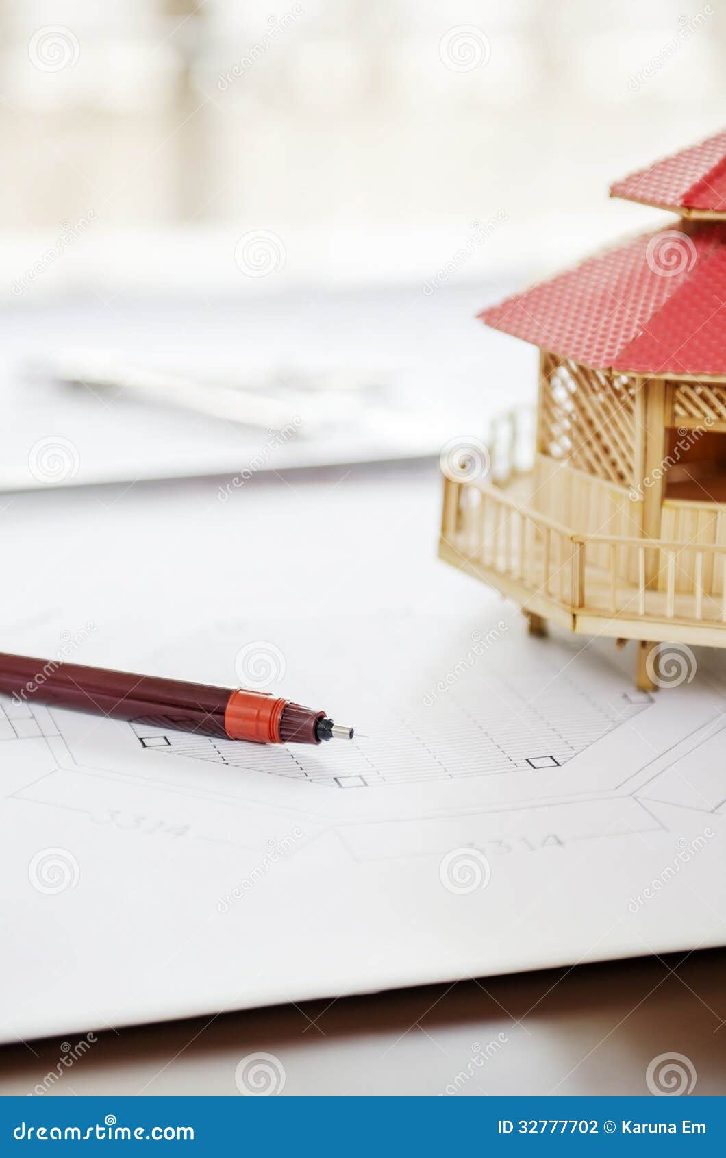Drawing Pen and Modular Home Stock Photo - Image of document, planning ...