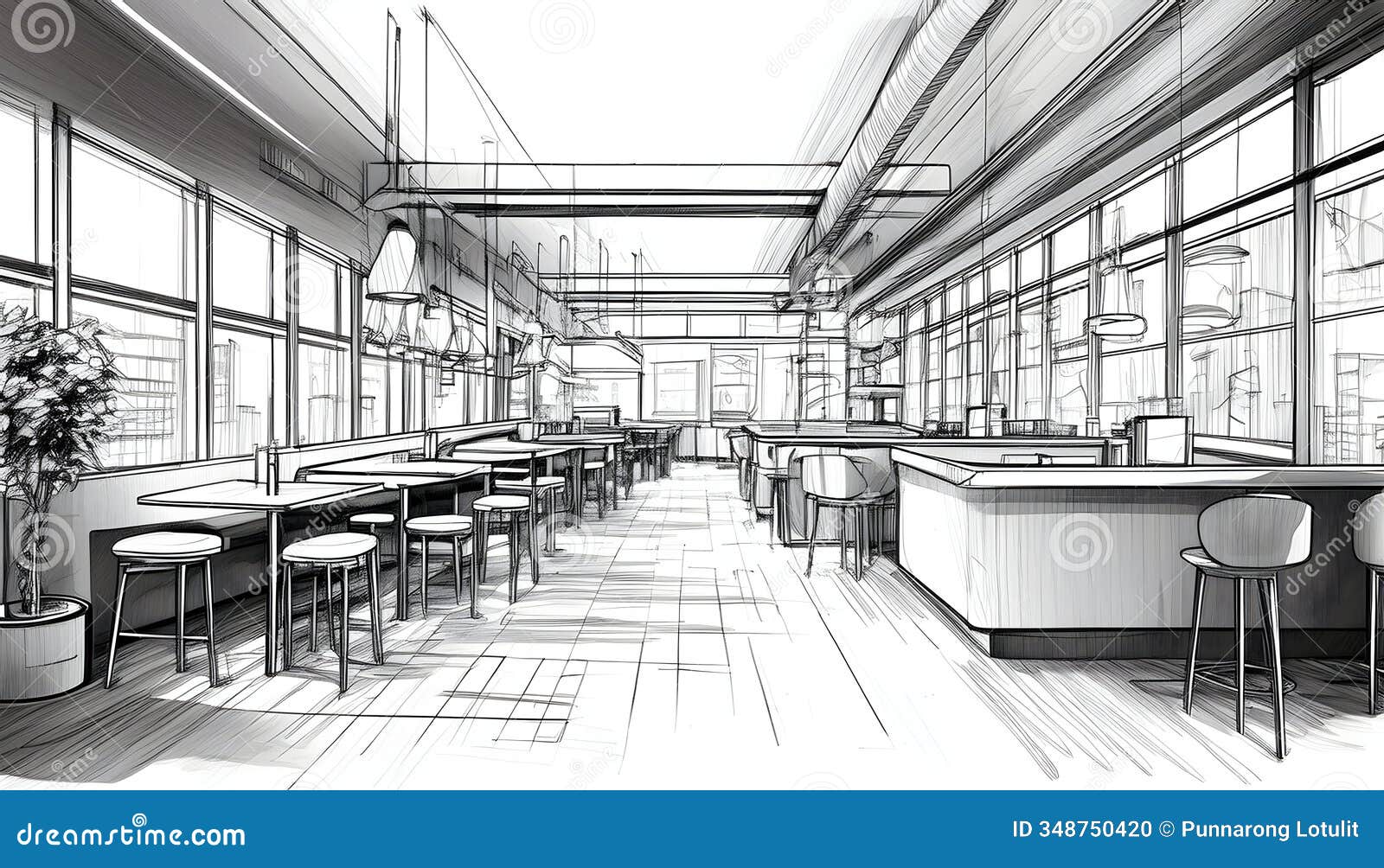 Drawing Pen with Pencil Black and White Interior Restaurant Stock ...